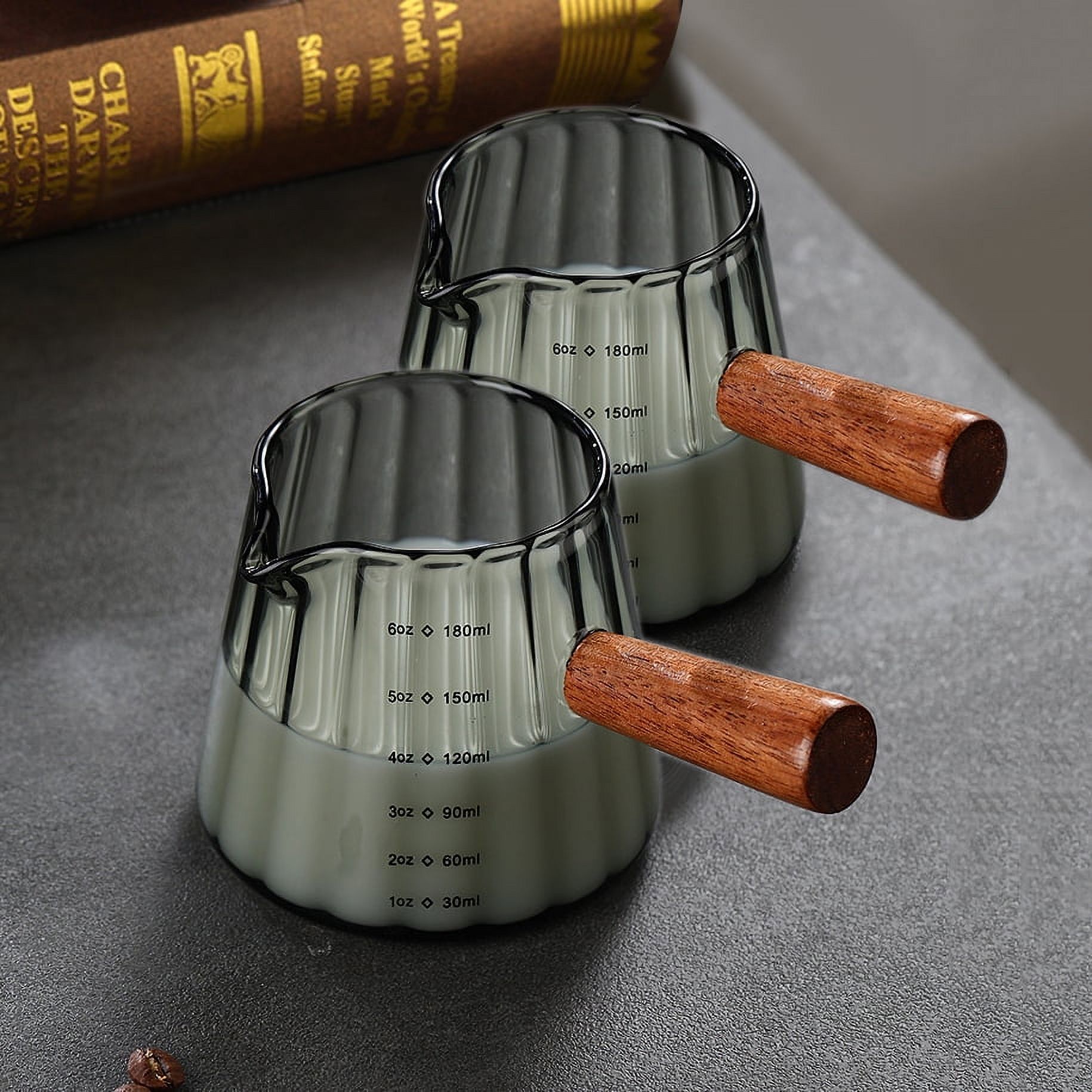 180ML Wood Handle Glass Espresso Measuring Cup Coffee Extraction Cup ...