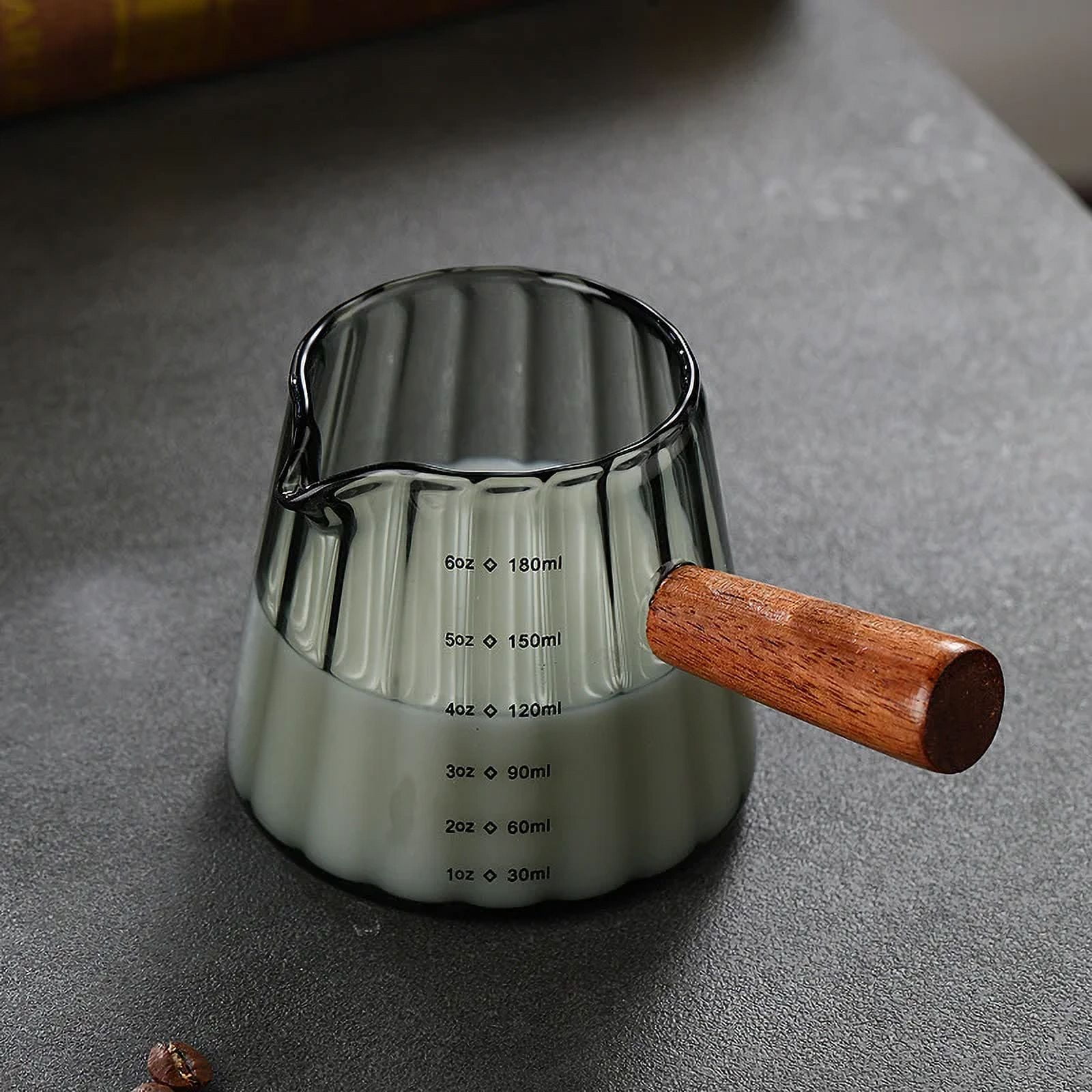 180ML Wood Handle Glass Espresso Measuring Cup Coffee Extraction Cup ...