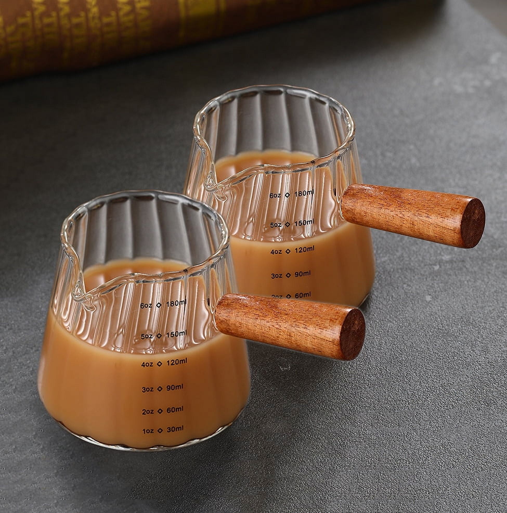 180ML Wood Handle Glass Espresso Measuring Cup Coffee Extraction Cup ...