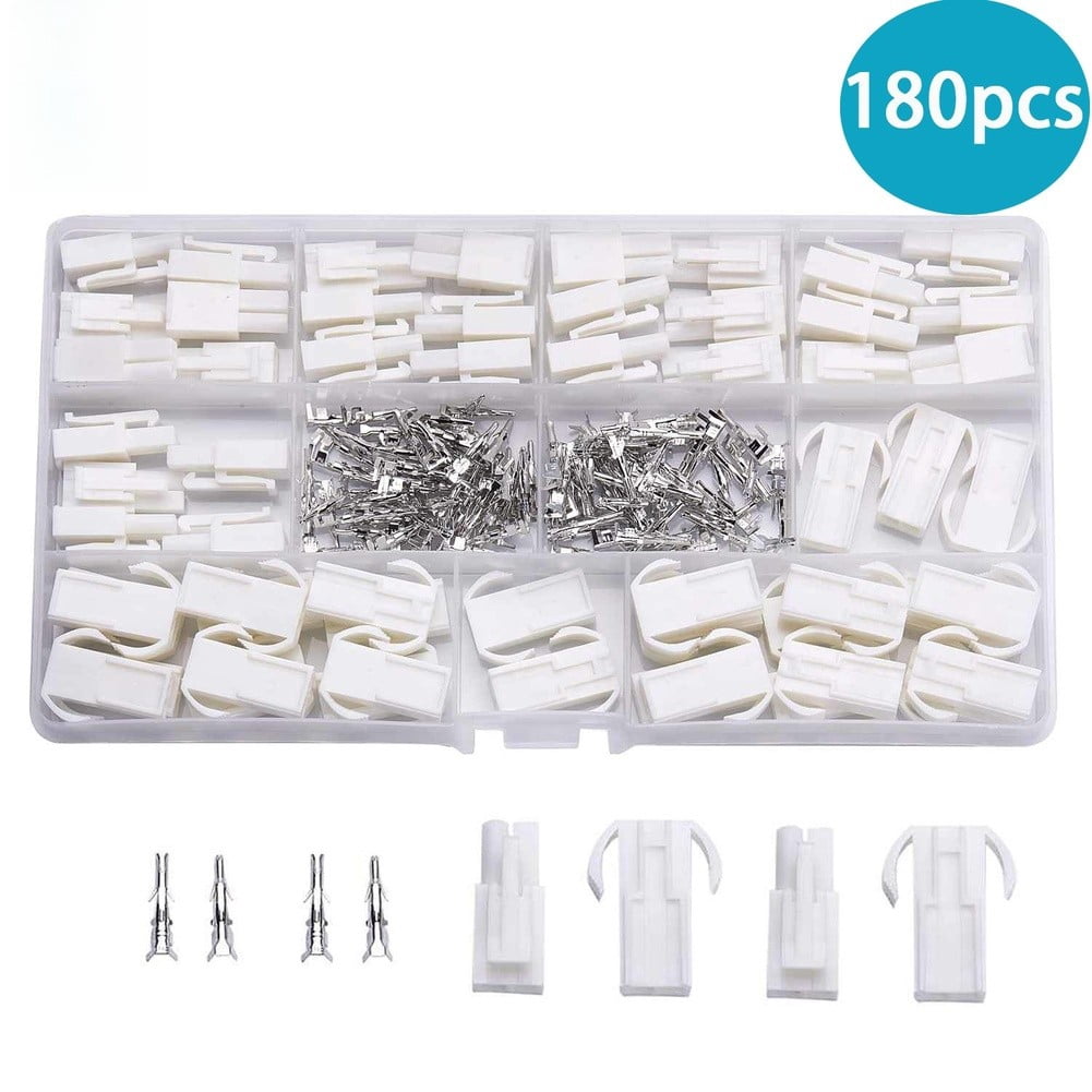180PCS 2P Car Electrical Connectors Wire Terminals Male Female White ...