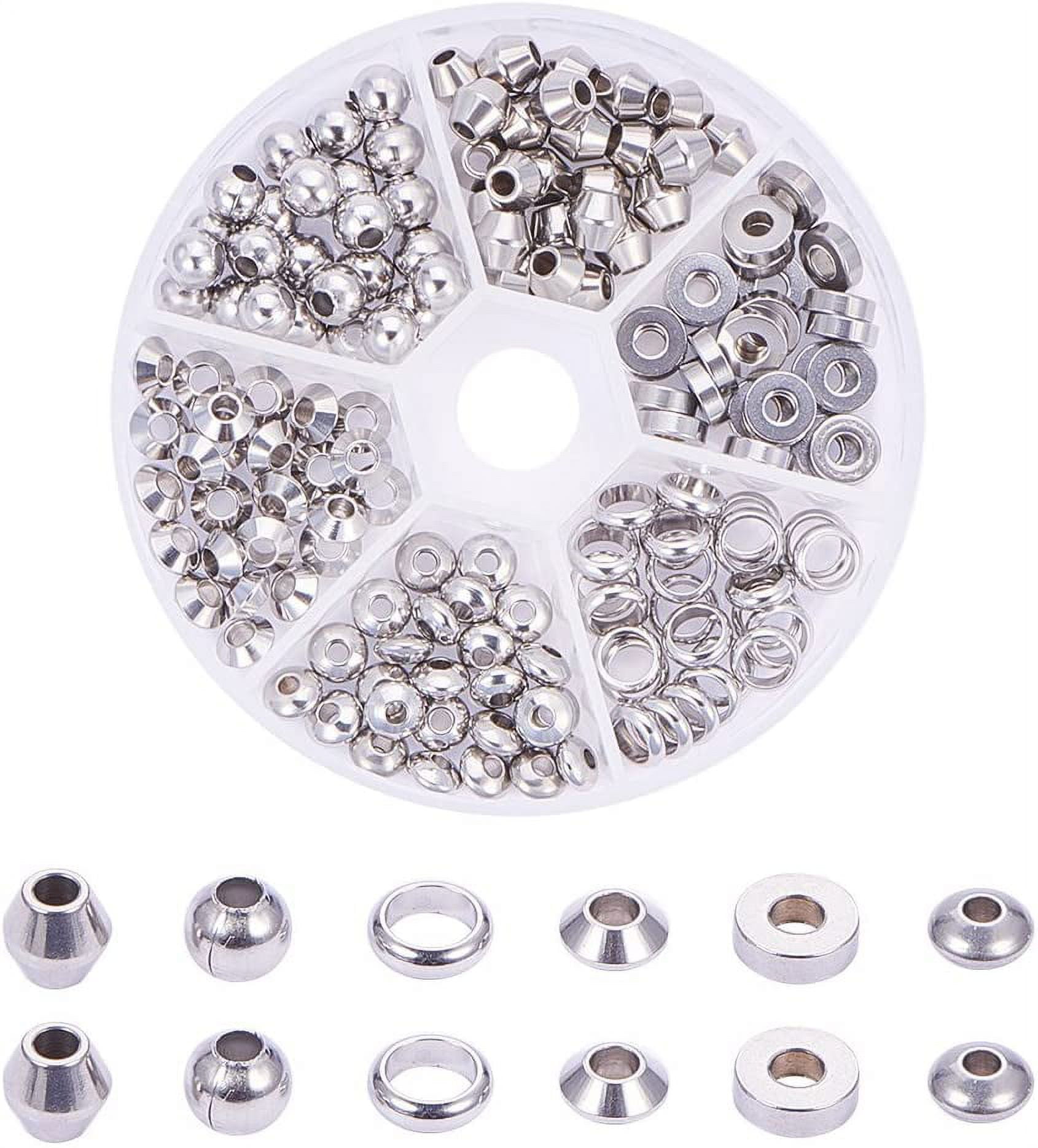 180PCS 8 Styles Stainless Steel Bead Spacers Flat Round Spacer Beads ...