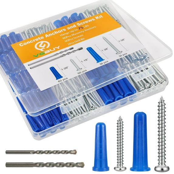 180PCS Conical Concrete Anchors and Screws Assortment Kit, 90PCS ...