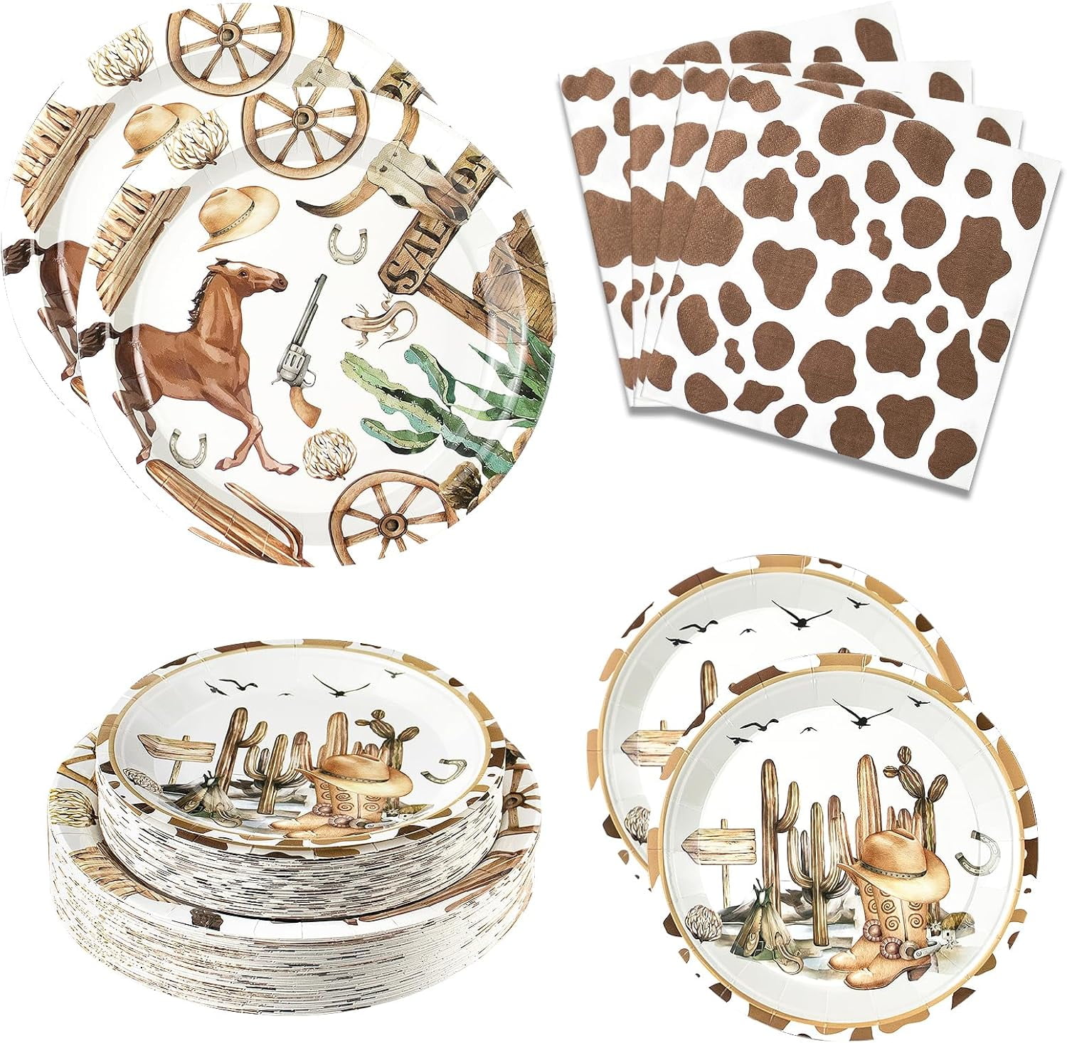 180PCS Cowboy Party Supplies Serve 60, Western Party Paper Plates and ...