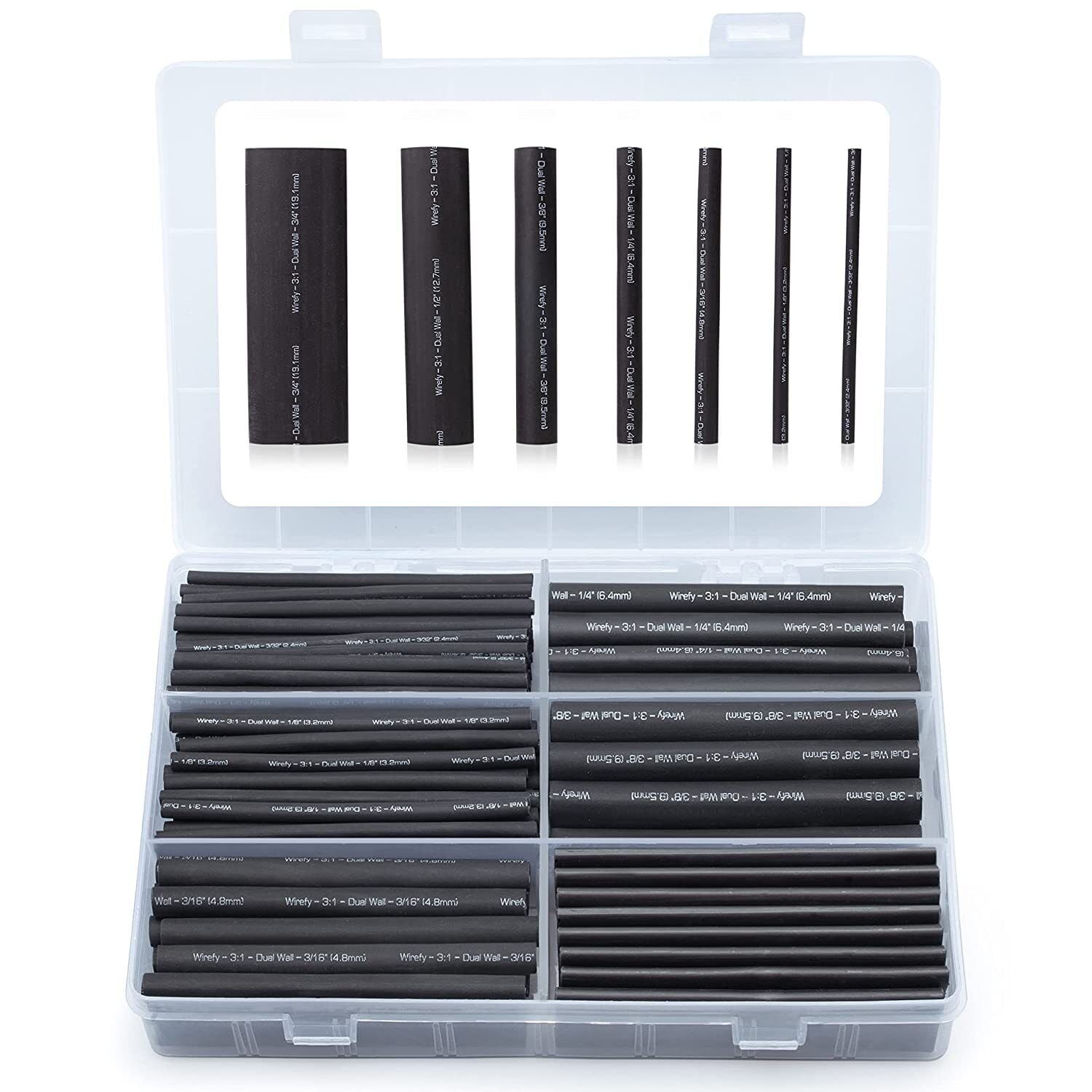180PCS Heat Shrink Tubing Kit - 3:1 Ratio Adhesive Lined Marine Grade ...
