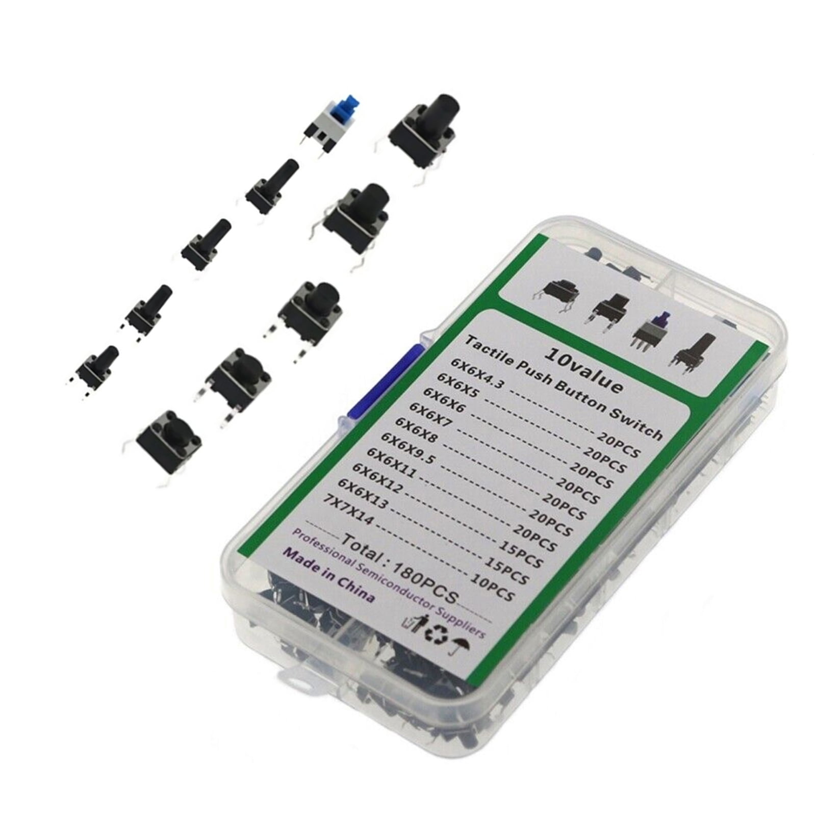 180PCS Tactile Push Button Switch Assortment 6X6 Size, Reliable ...