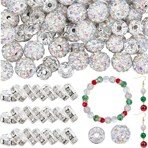 180Pcs 10mm Rhinestone Clay Beads 8mm Rondelle Spacer Bead Bulk Small ...