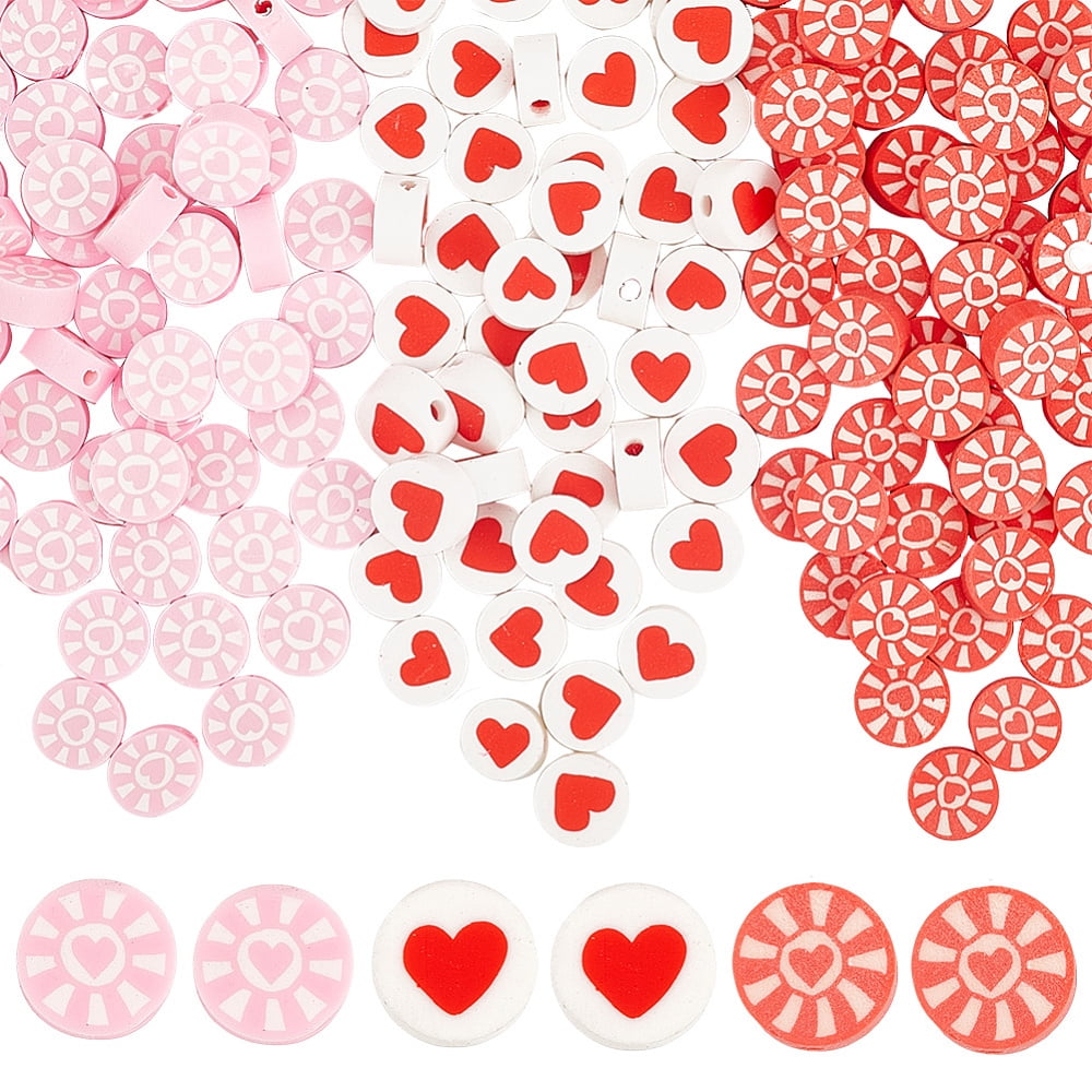 180Pcs 3 Styles Valentine's Day Theme Handmade Polymer Clay Beads Flat ...