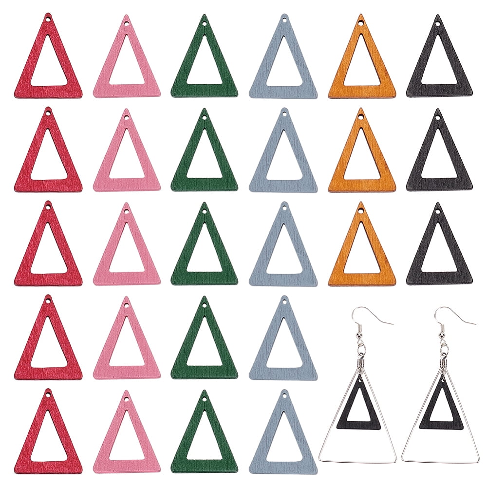 180Pcs 6 Colors Wood Pendants Dyed Hollow Triangle Charms Mixed Color ...