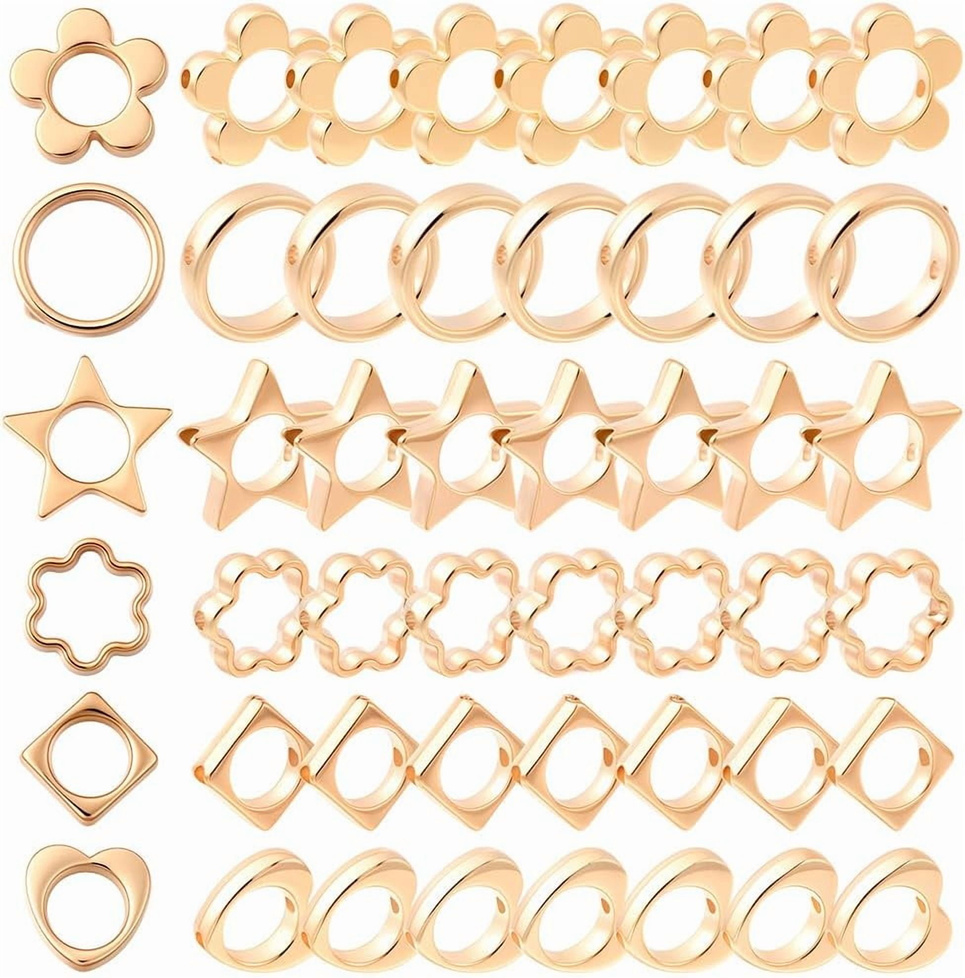 180Pcs 6 Styles Flower Frame Bead Hollow Bead Frame Gold Small Heart ...