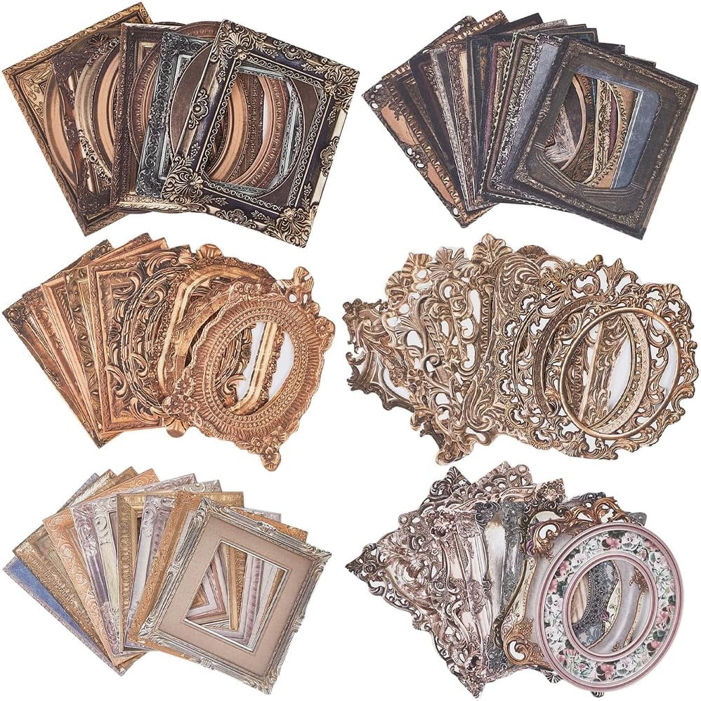 180Pcs 6 Styles Vintage Scrapbook Paper Frames Hollow Frame Stickers ...