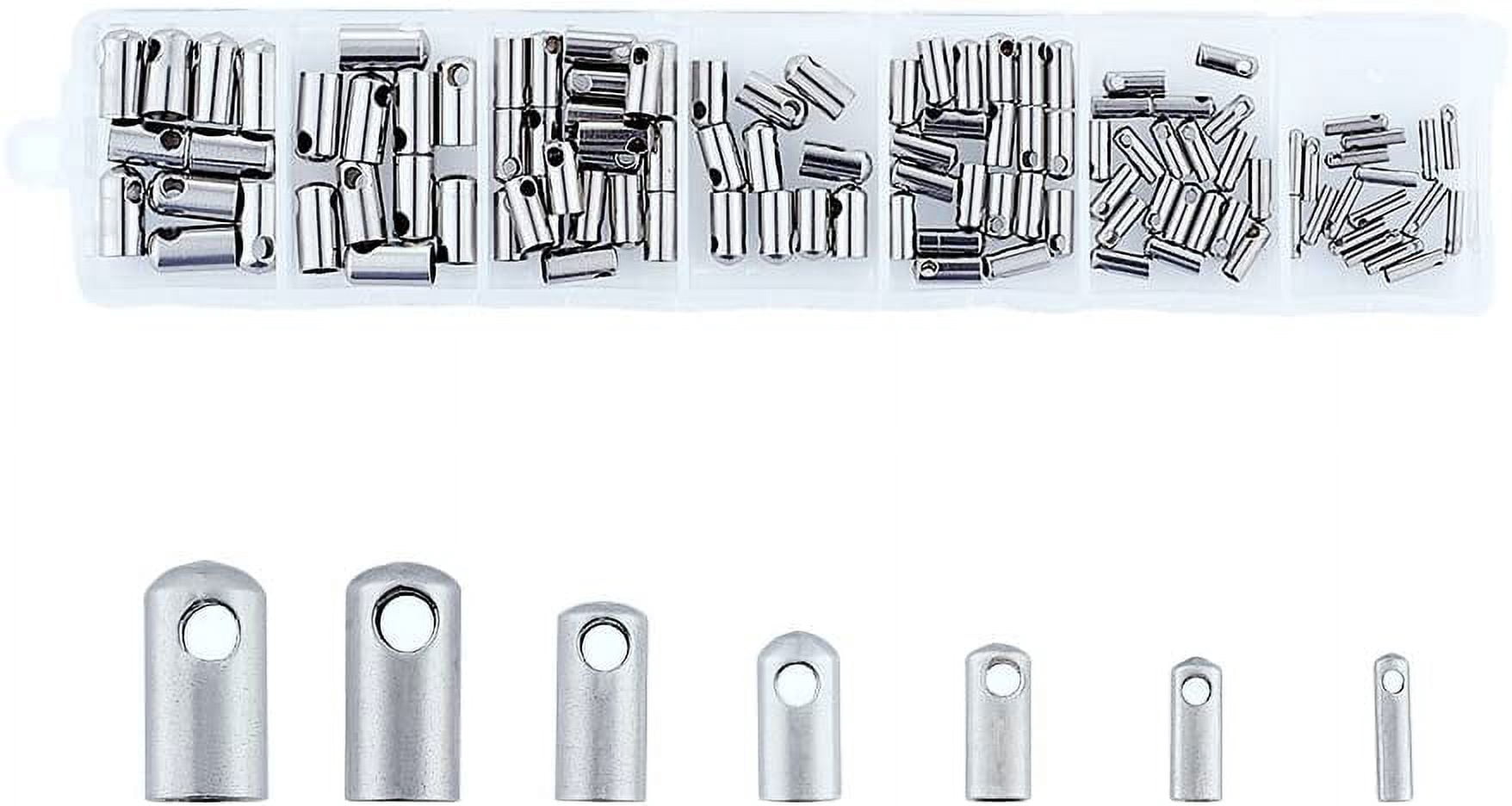 180Pcs/Box Brass Tube Cord End Caps 7 Sizes Platinum Barrel Leather ...