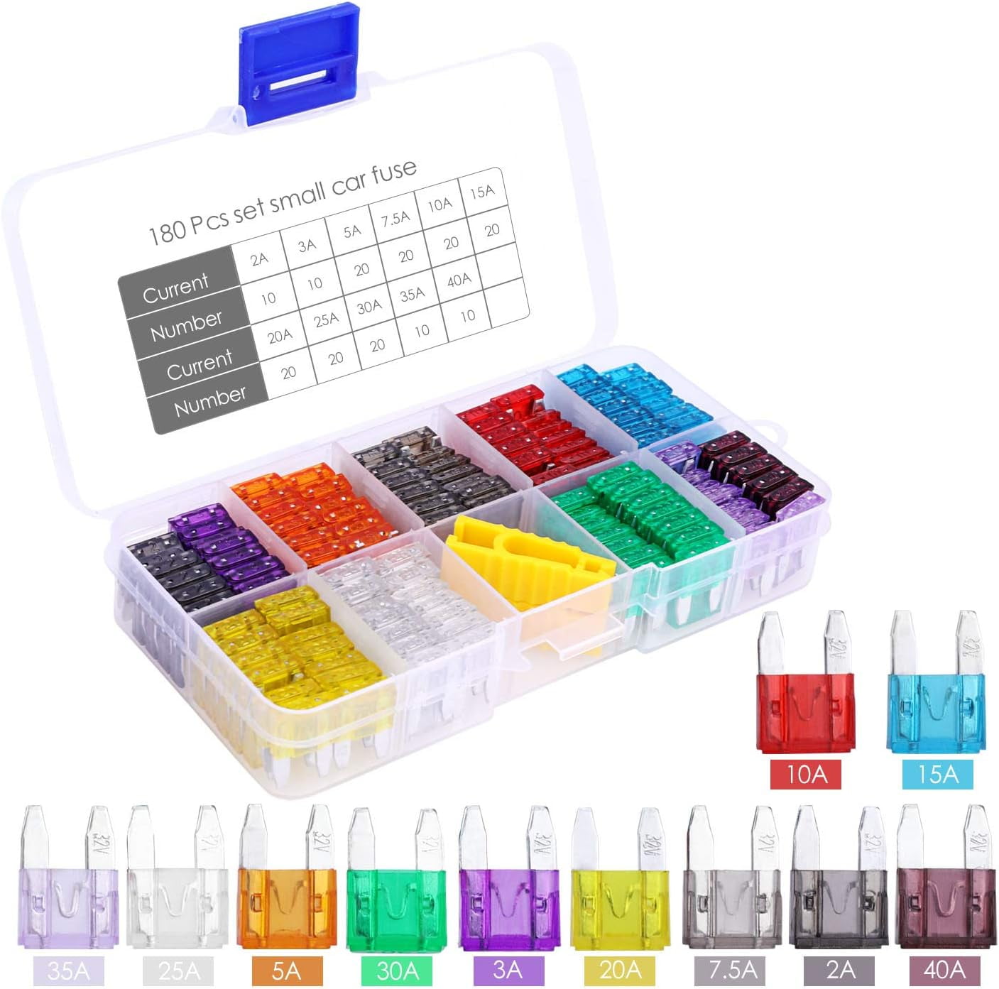 180Pcs Car Blade Fuses Assortment Kit Automotive Fuses Mini Car Boat ...