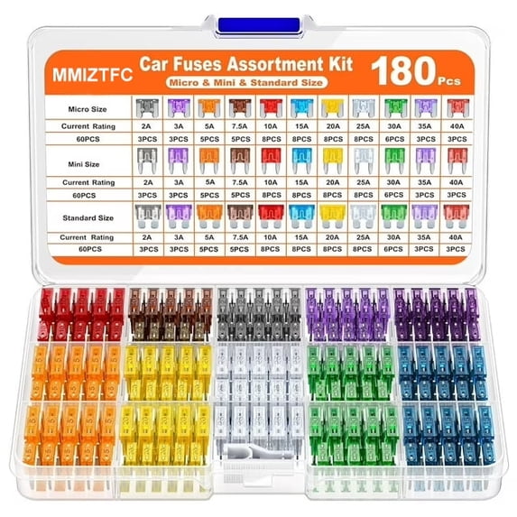 MMIZTFC Car Fuse Assortment Kit 180Pcs Micro Mini Standard Blade Fuses ...