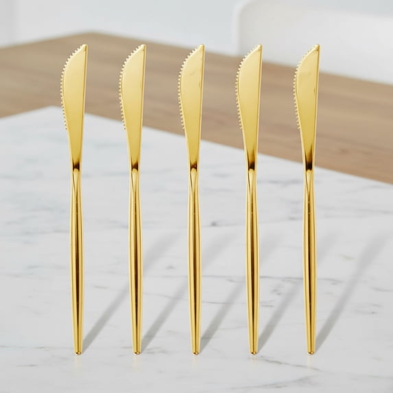 180Pcs Gold Plastic Knives, Disposable Heavy Duty Plastic Silverware ...