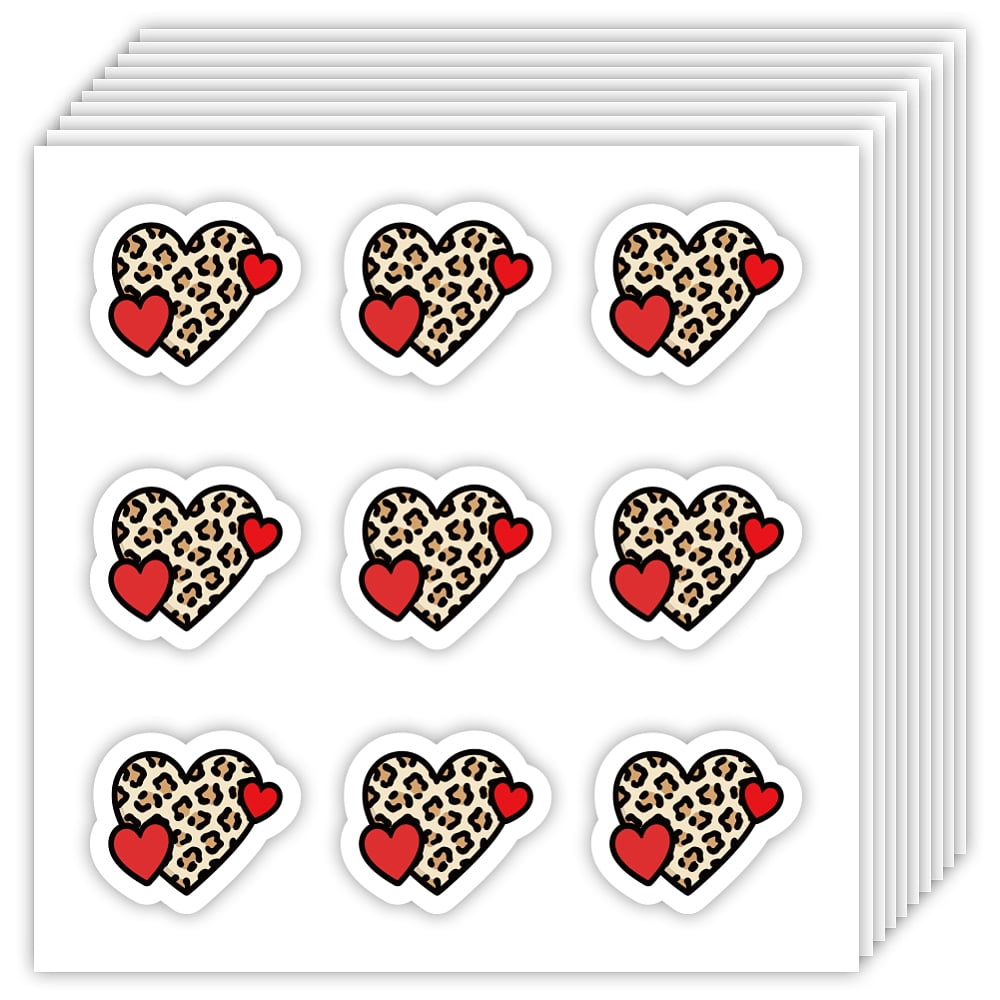 180Pcs Leopard Print Stickers 1 Inch Red Heart Self-Adhesive ...