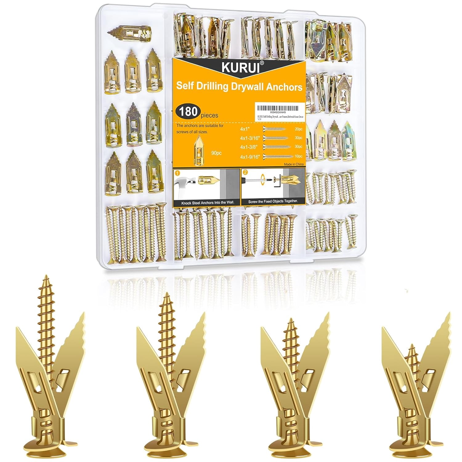 180Pcs Self Drilling Drywall Anchors with Screws Kit, Metal & Heavy ...