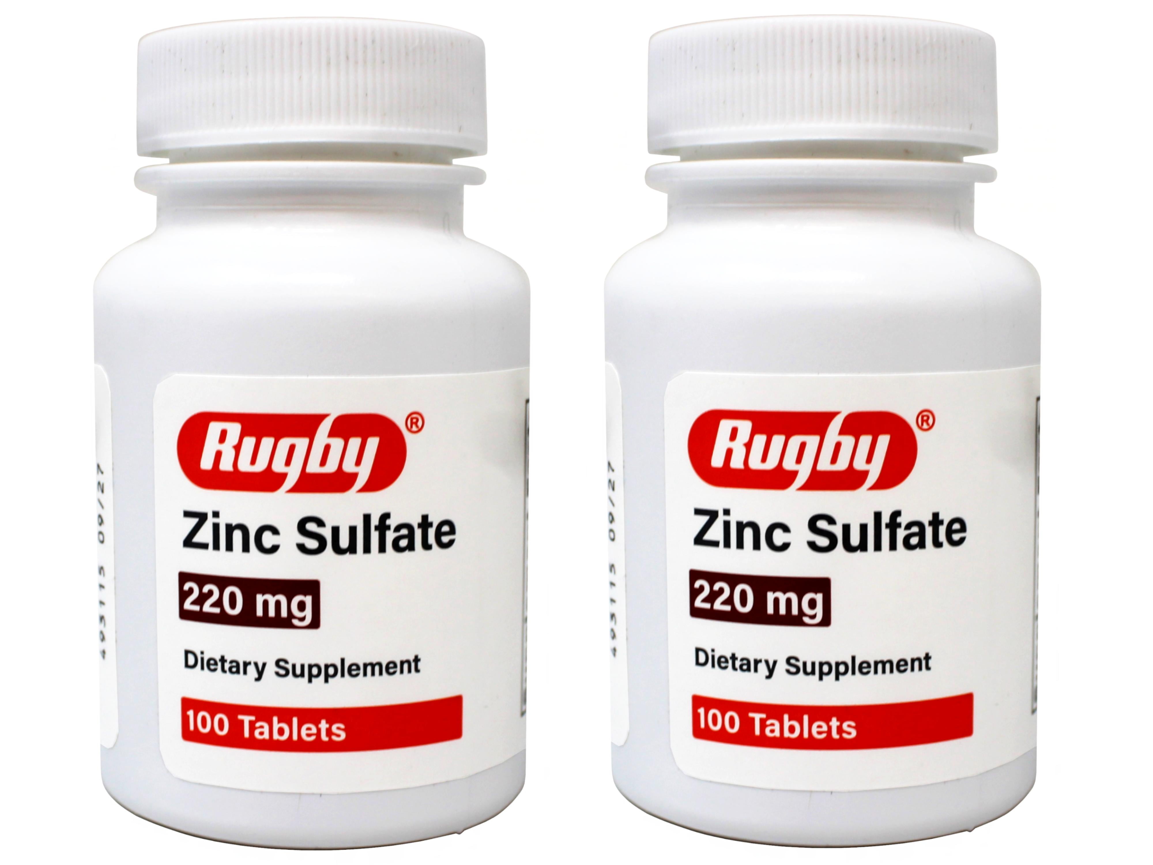 Rugby Zinc Sulfate Tablets, 220 mg, 2 Pack, Dietary Supplement, 100 ...