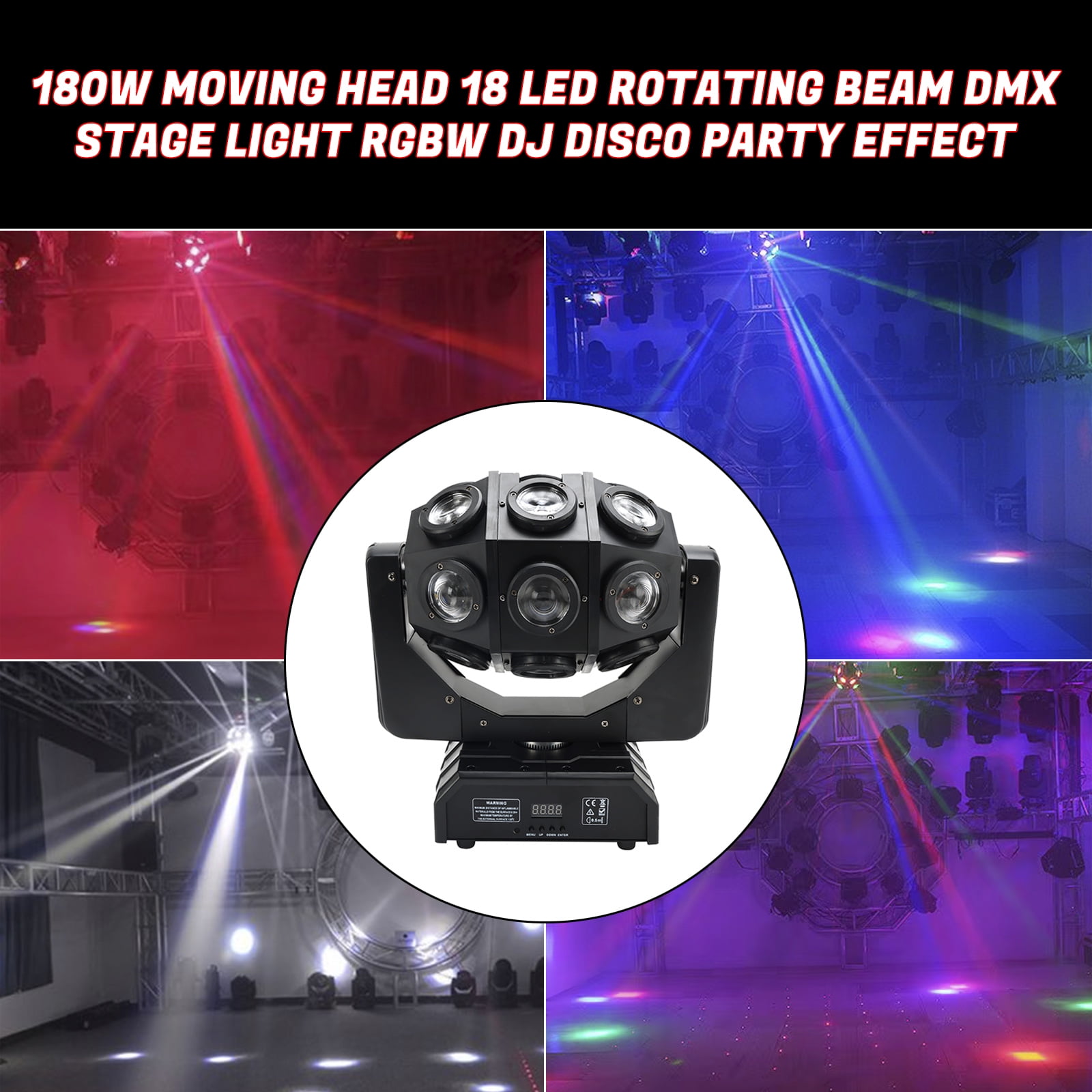 180W Moving Head 18 LED Rotating Beam DMX Stage Light RGBW DJ Disco ...