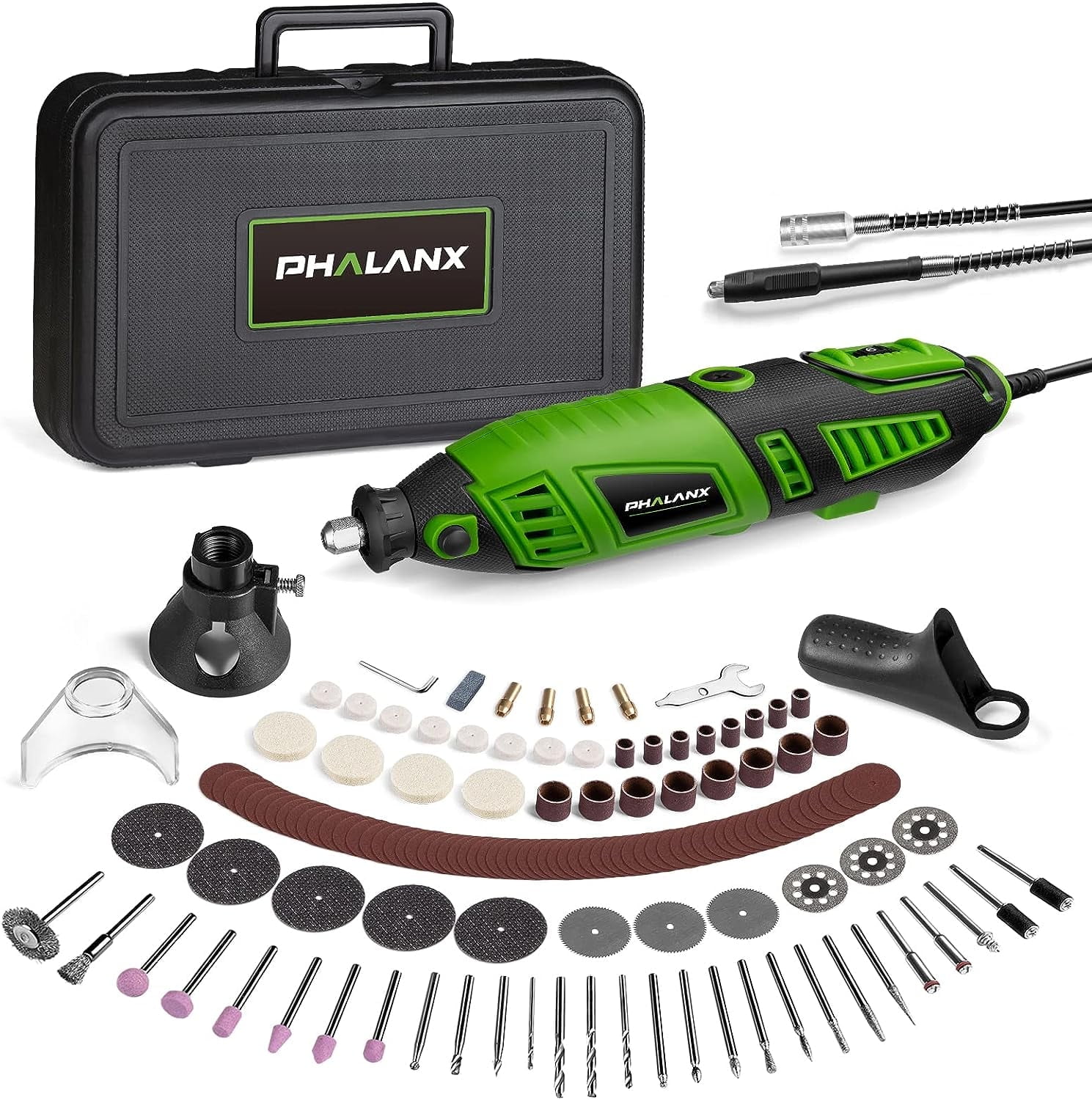 180W Rotary Tool Kit, 1.5-Amp PHALANX 6 Variable Speed with Flex Shaft, 8000-32000RPM Multi-Tool ...
