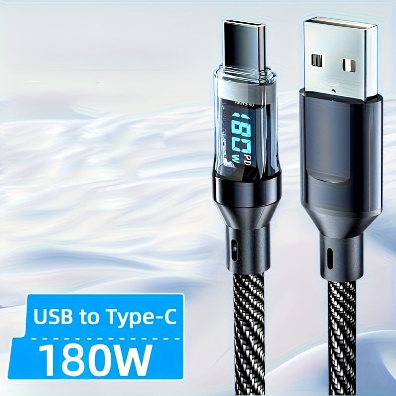 180W Super Fast Charging USB A To Type-C Cable With LED Digital Display ...