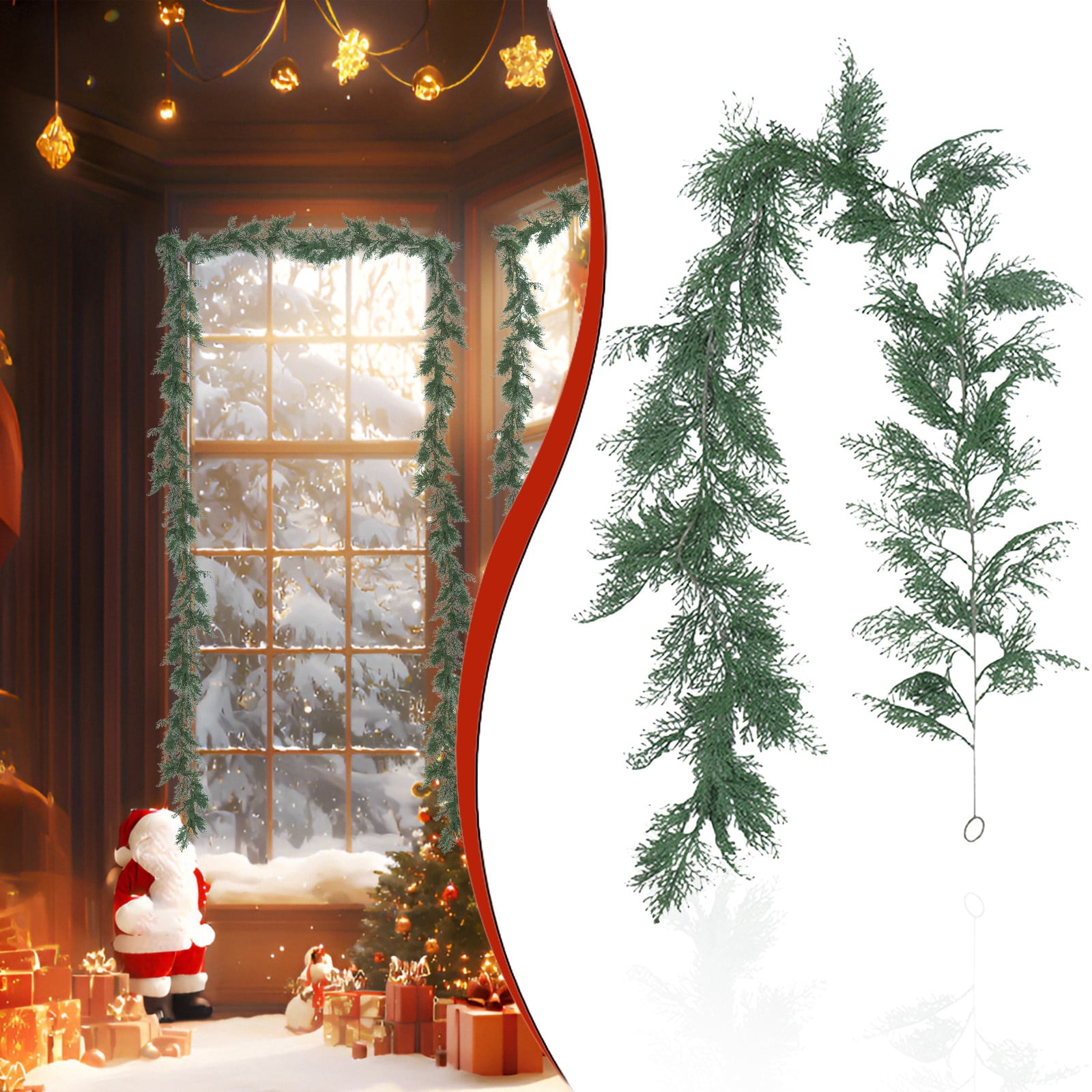 180cm Christmas Rattan Garland Single Fork Natural Garland - Artificial ...