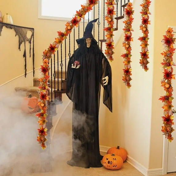 180cm Fall Maple Leaves Garland with Pumpkin, Halloween Thanksgiving ...