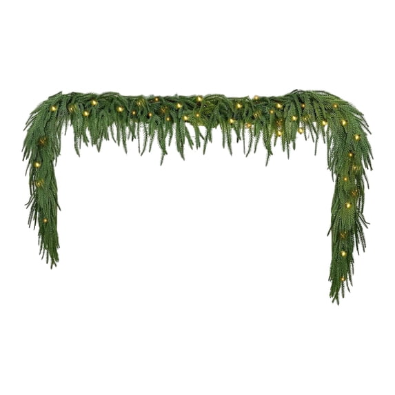 180cm Green Plastic Glowing 6 Ft Faux Cedar Garland with LED Lights for ...