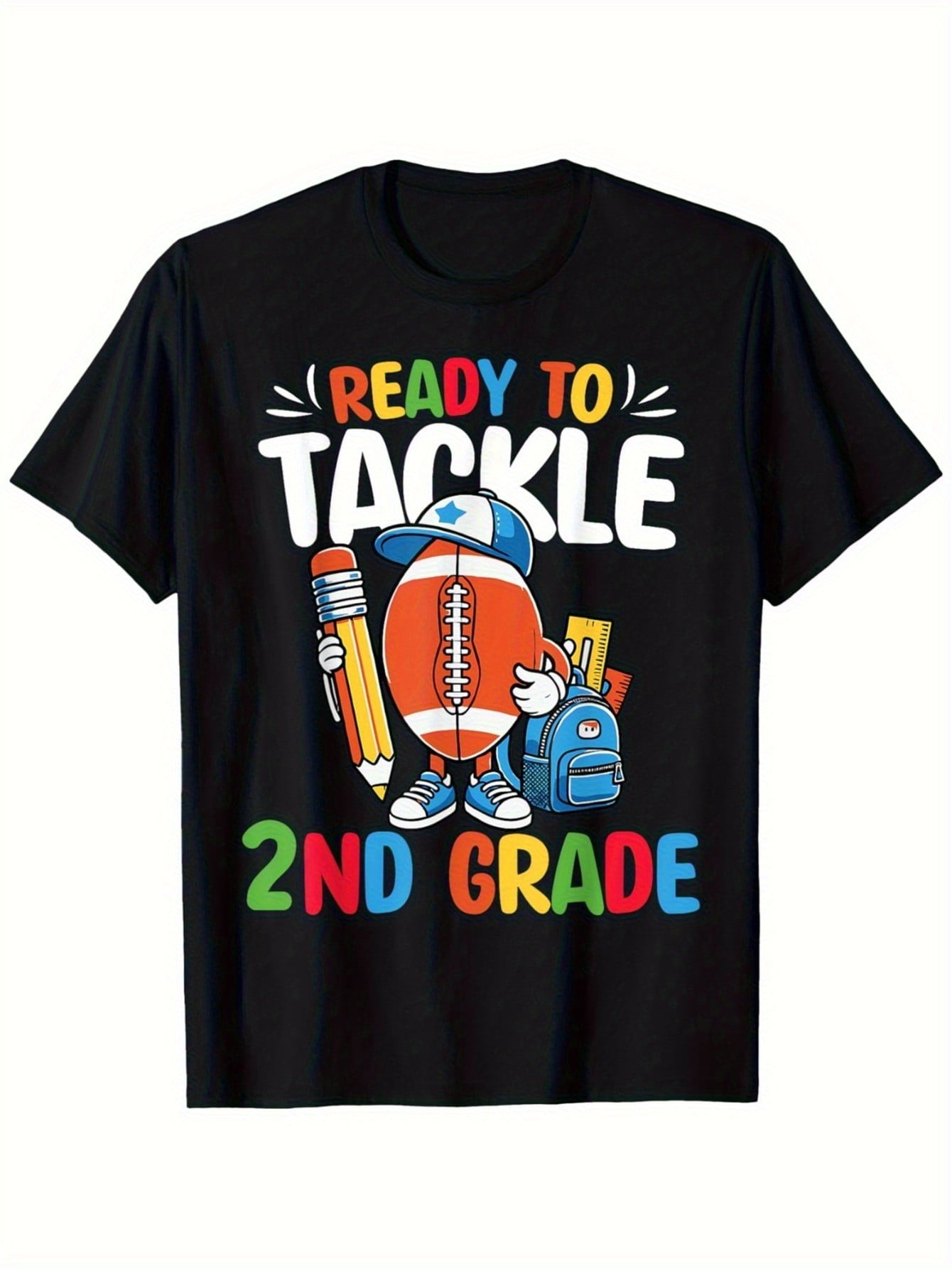 180g 100% Cotton Ready to Tackle 2nd Grade Football Graphic T-Shirt for ...
