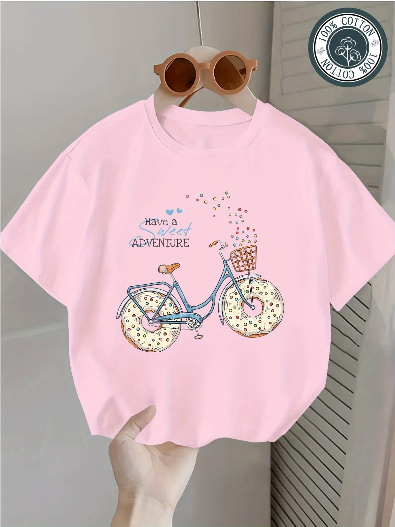 180g Pure Cotton adventure Tee - Sweet Dreams & Dessert Bicycle Print ...