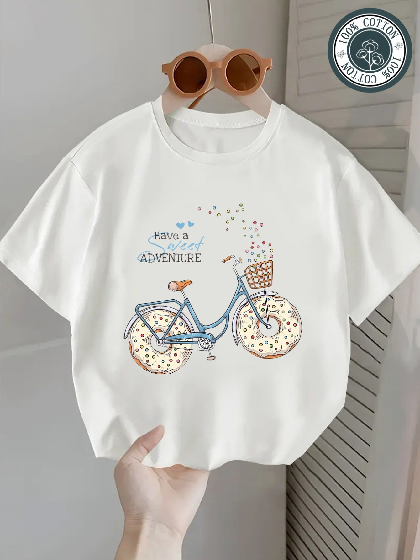 180g Pure Cotton adventure Tee - Sweet Dreams & Dessert Bicycle Print ...