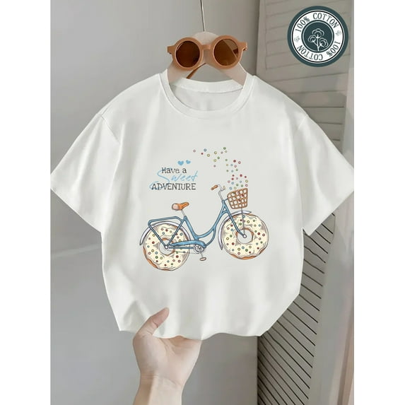 180g Pure Cotton adventure Tee - Sweet Dreams & Dessert Bicycle Print ...