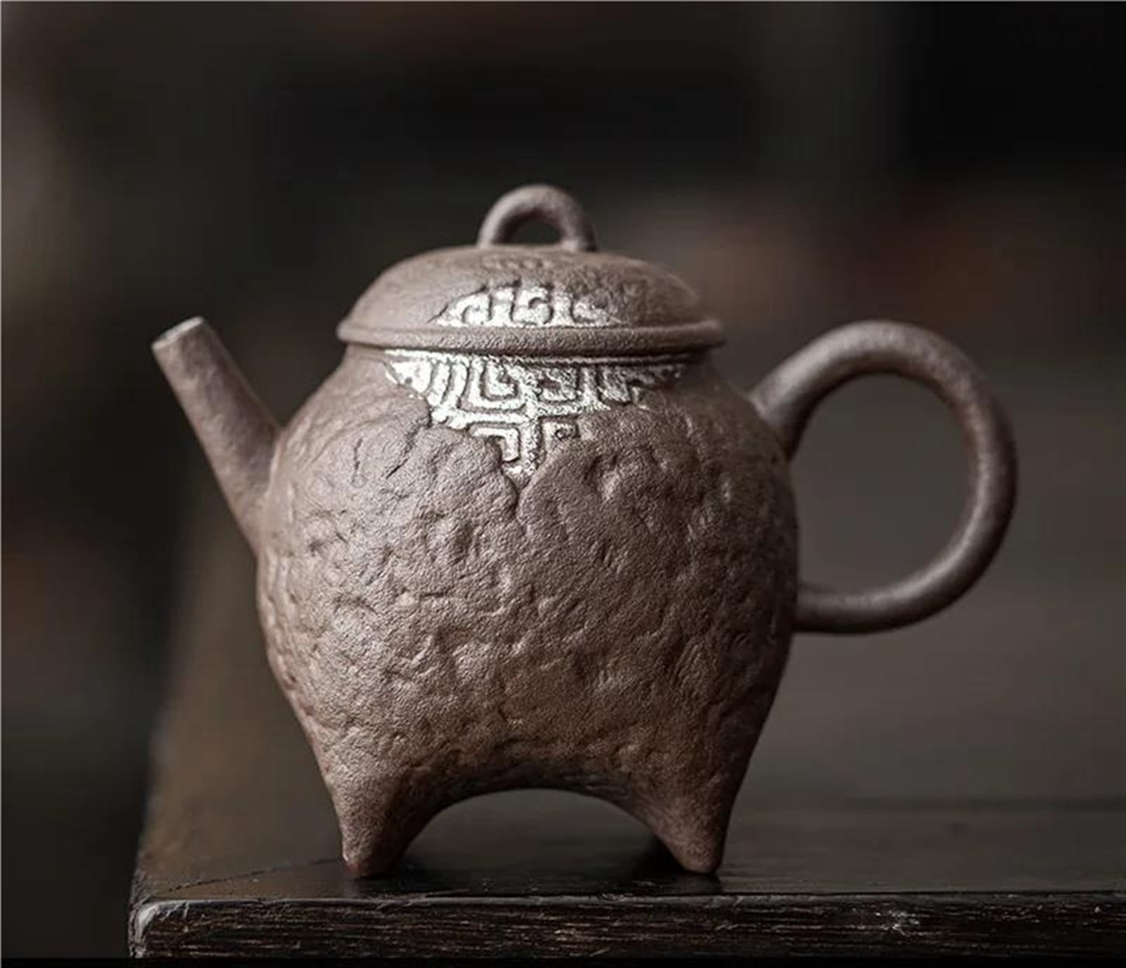 180ml Retro Rock Mud Teapot Handmade Bronze Glazed Pot Chinese Tea ...