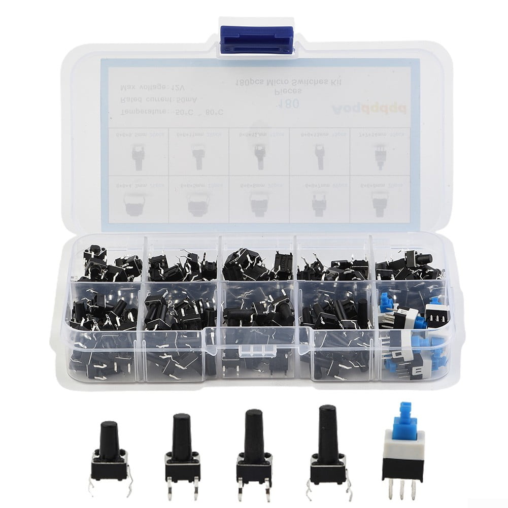 180pcs 10 Value Momentary Tactile Push Button Switch Set Micro Tact ...
