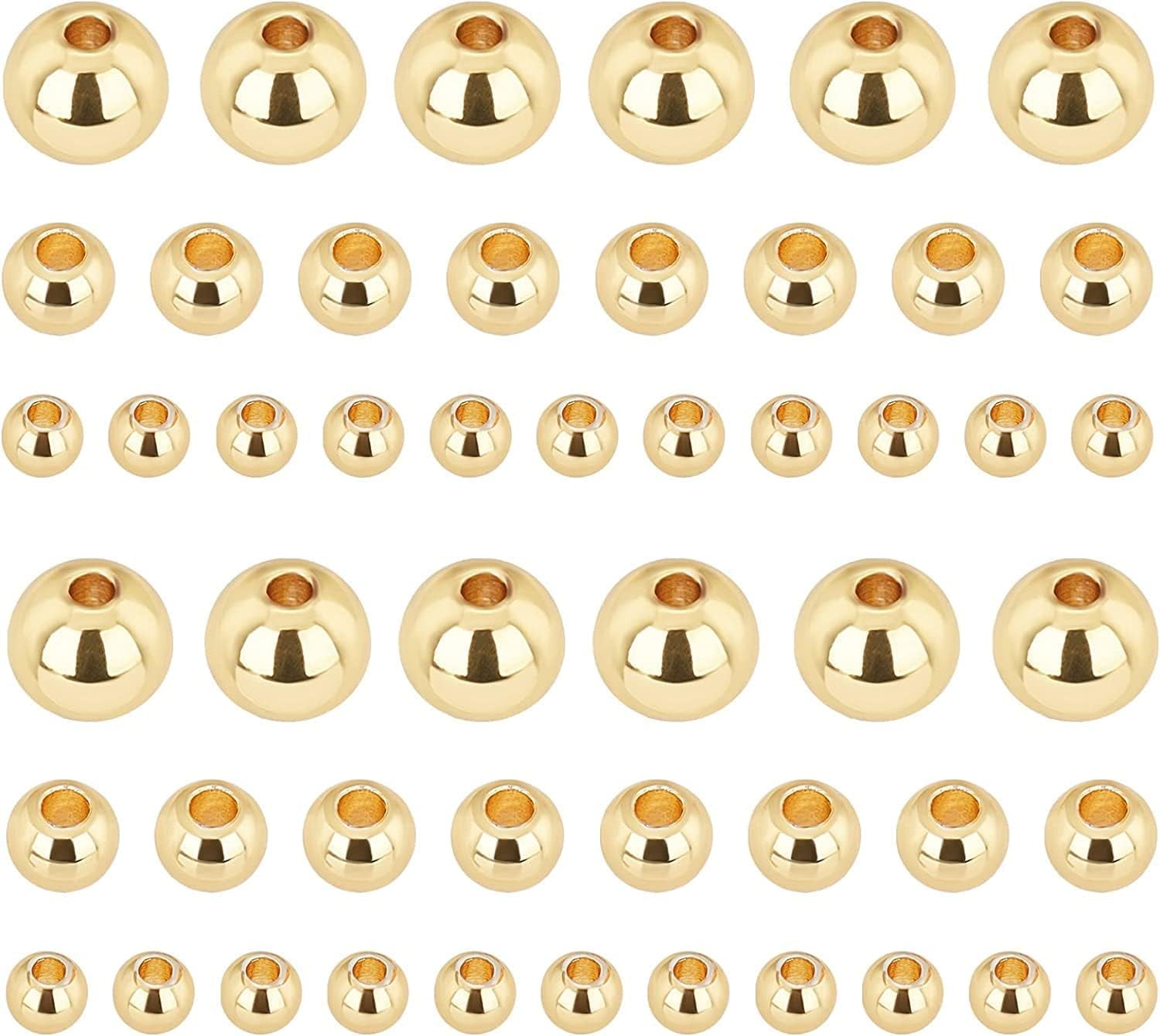 180pcs 18K Gold Plated Beads 3mm 4mm 6mm Bracelet Bead Smooth Metal ...