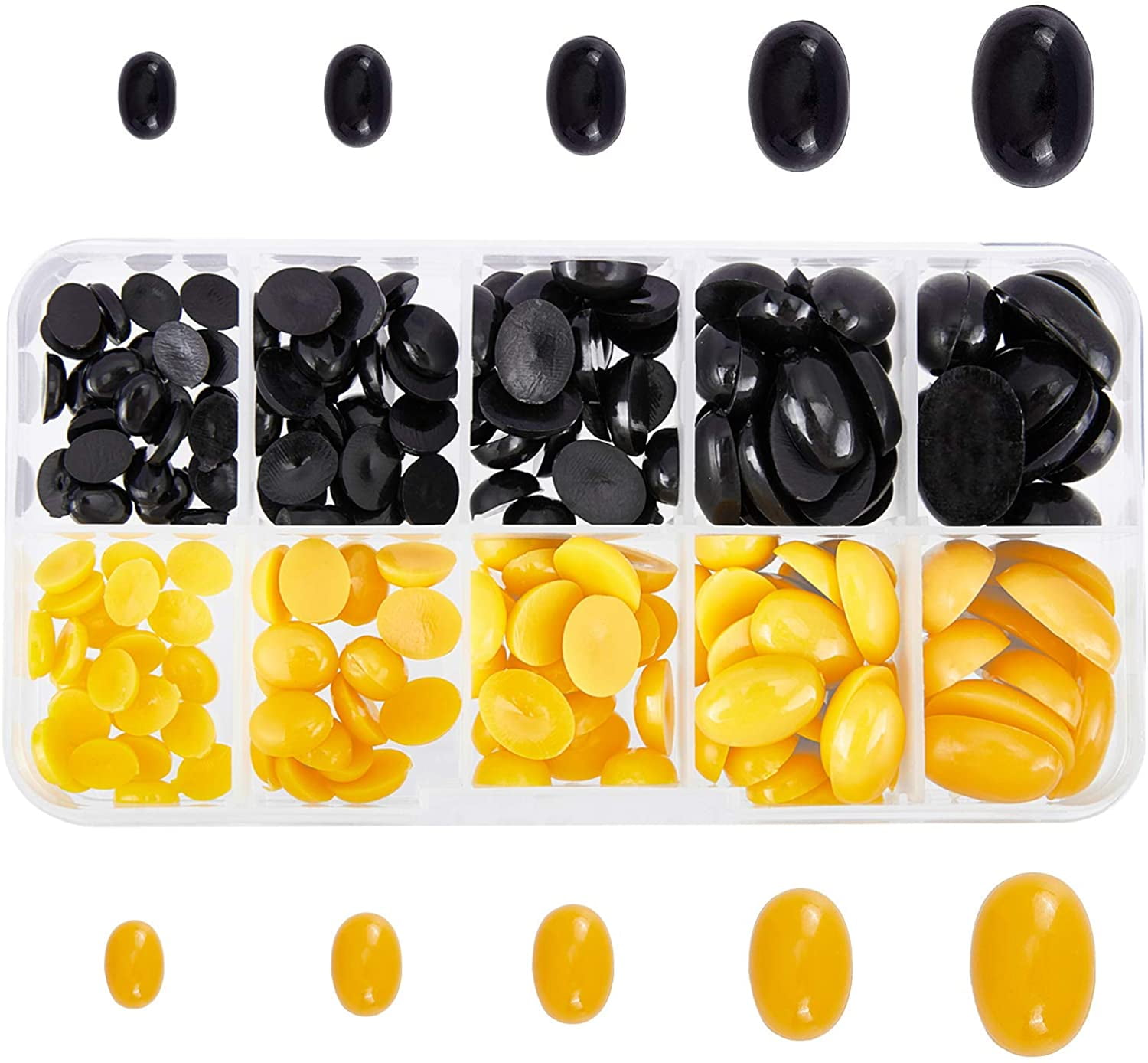 180pcs 5 Sizes Nose Cabochons 2 Colors Plastic Oval Nose Eyes 8~18mm ...