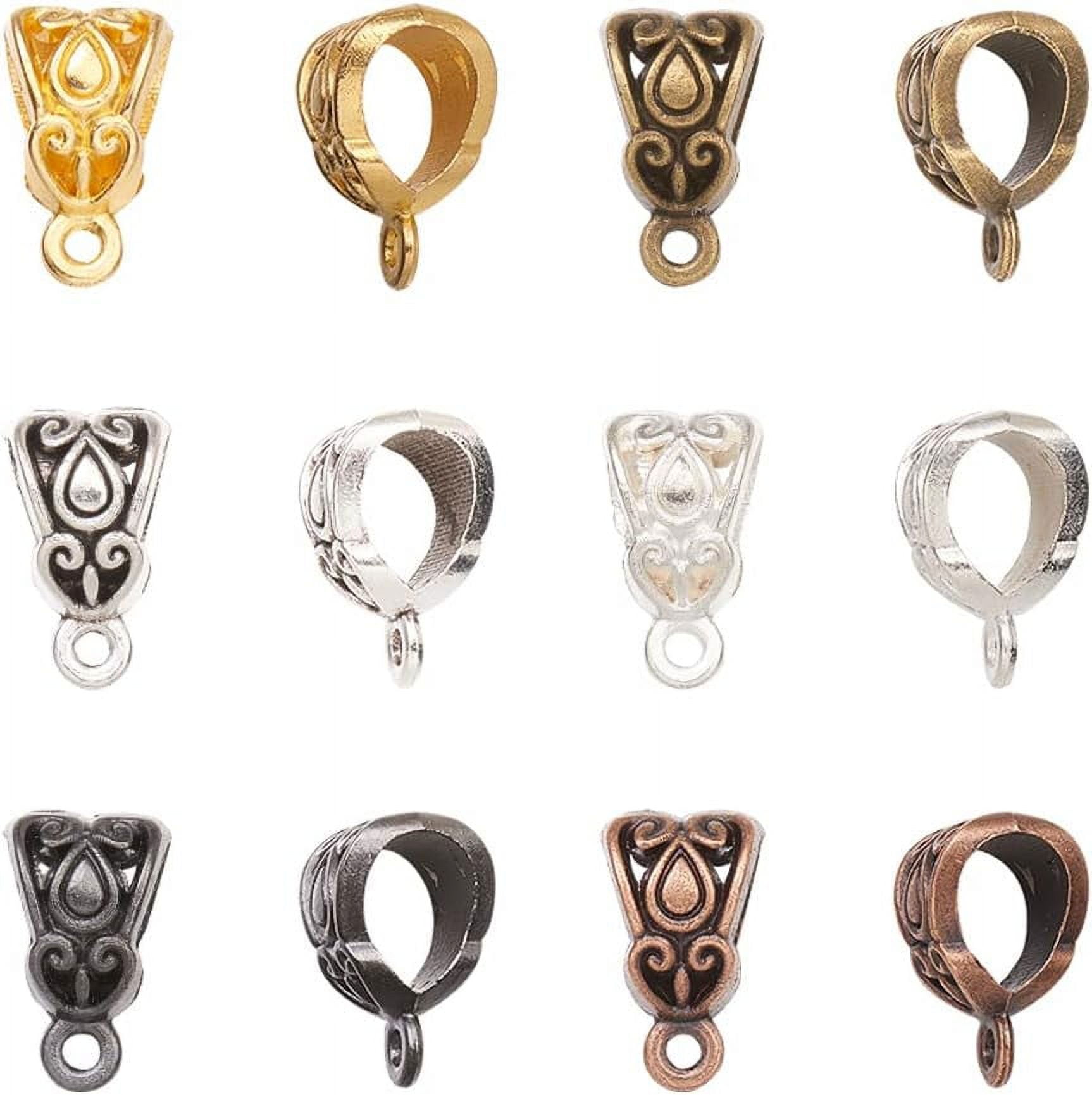 180pcs Bail Beads Charms 6 Colors Tibetan Silver Pendants Bails Tube ...