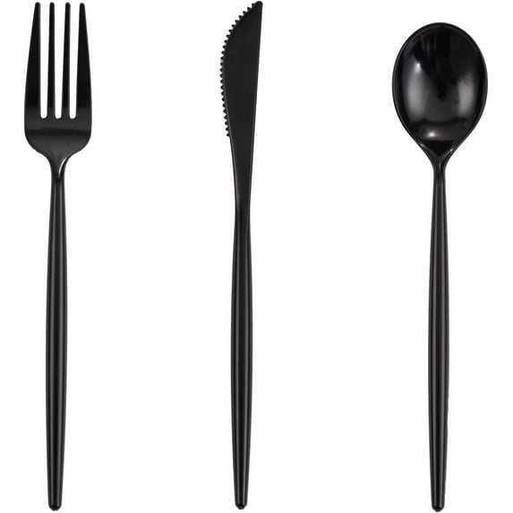 180pcs Black Plastic Silverware Heavy Duty Black Party Cutlery ...