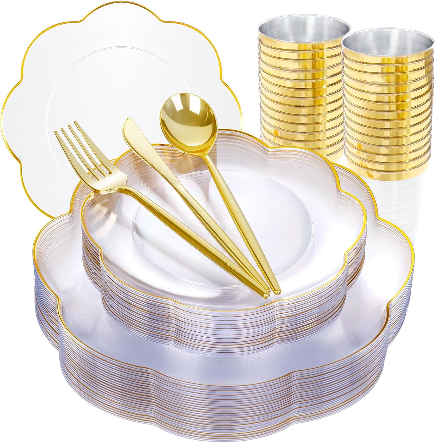 180pcs Clear Plastic Plates with Gold Plastic Silverware, Plate for ...