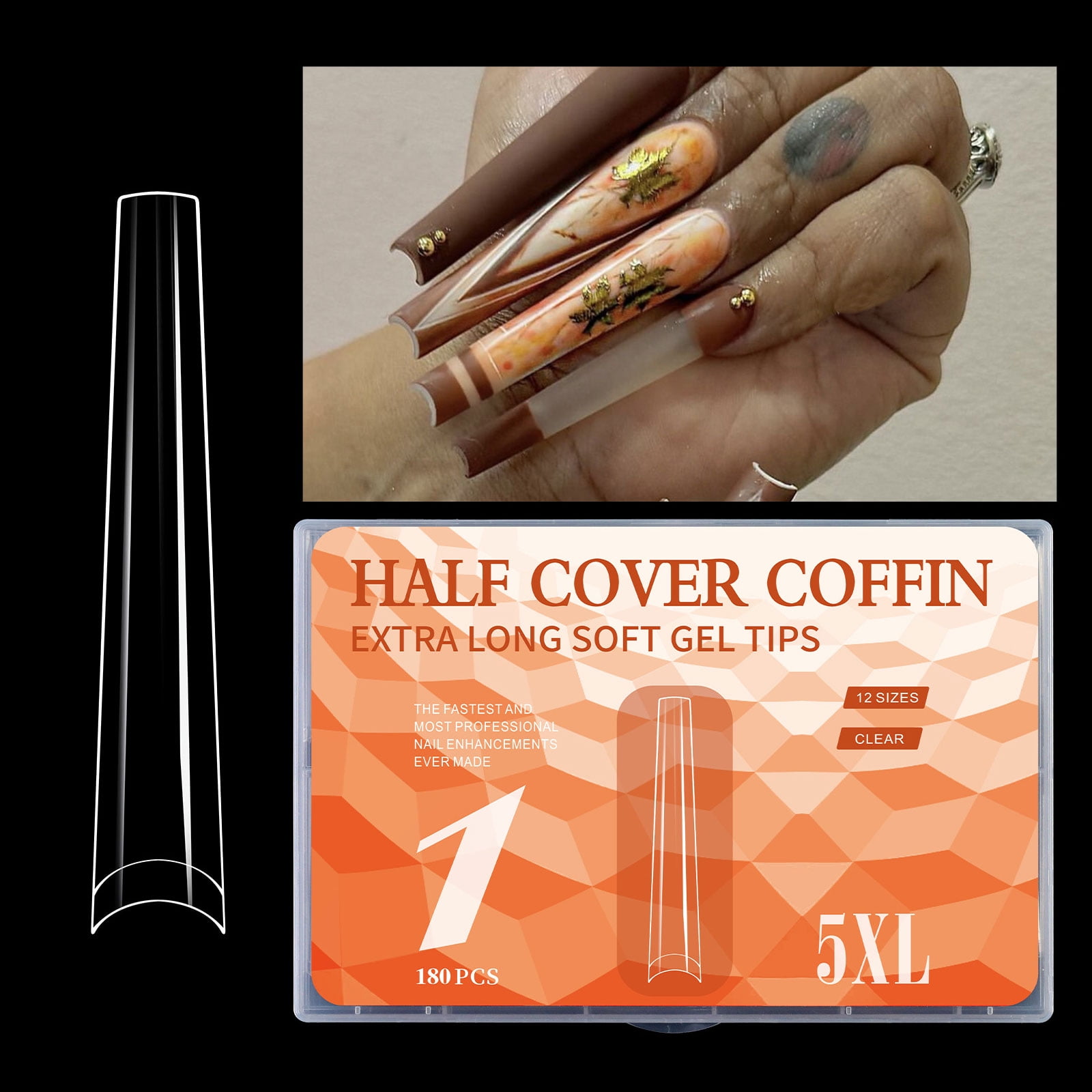 180pcs Extra Super Long 5XL Transparent Nails Tips for Salon Quality ...