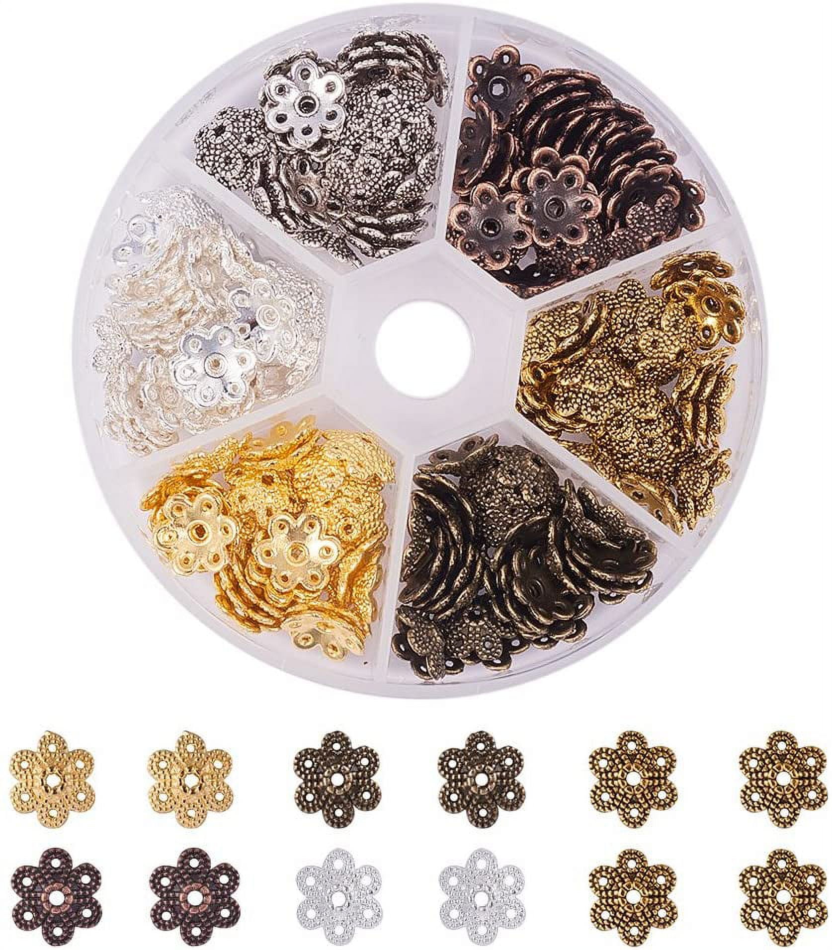 180pcs Flower Bead Cap 6 Colors Bead End Cap Alloy Filigree Metal Multi ...