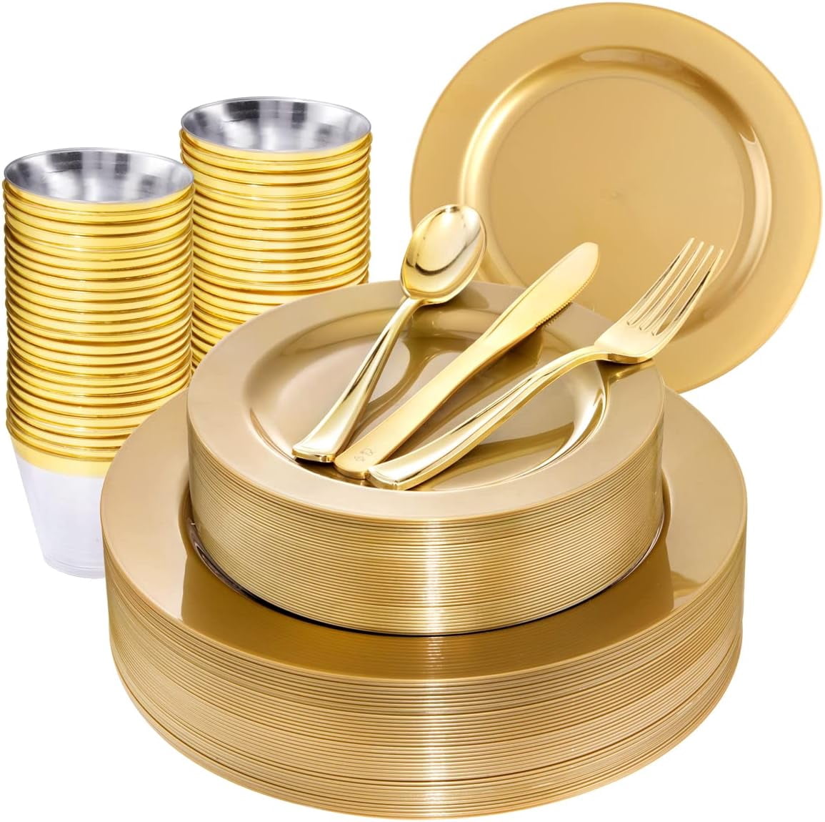 180pcs Gold Plastic Plates Gold Disposable Plates Plastic Silverware ...