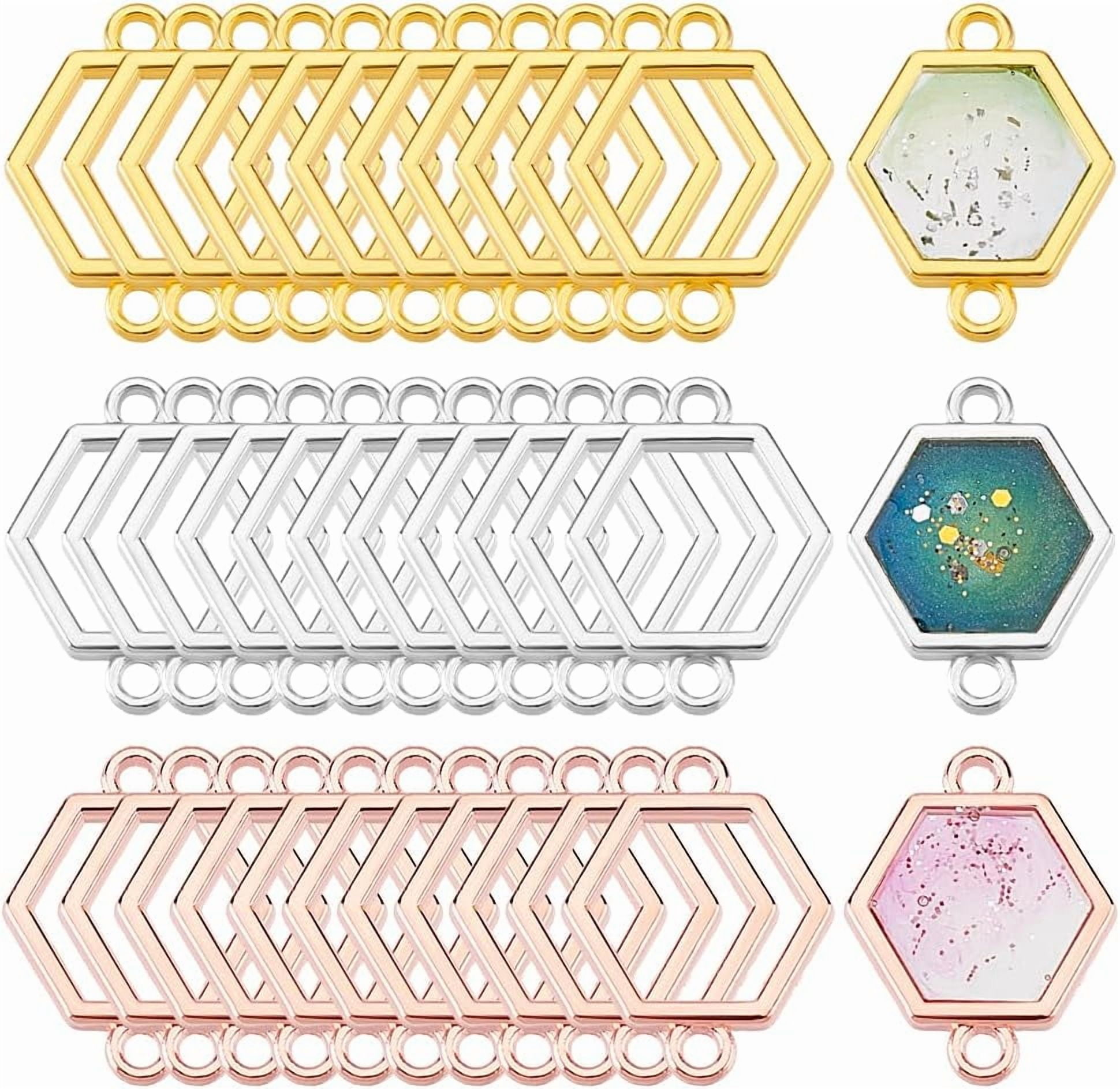 180pcs Hexago Open Bezel Connector Charms 3 Colors Hollow Frame Pendants Open Back Bezel Charms ...