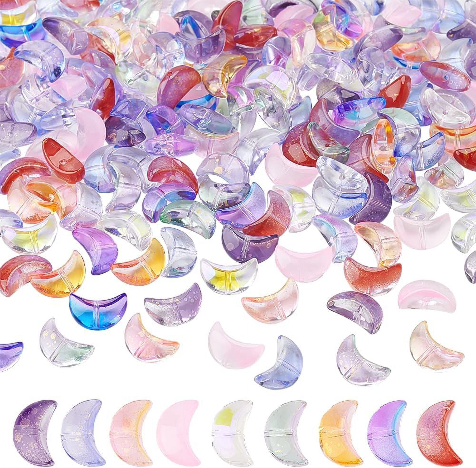 180pcs Moon Beads 9 Colors Crescent Moon Glass Beads Electroplate ...