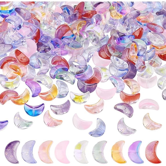 180pcs Moon Beads 9 Colors Crescent Moon Glass Beads Electroplate ...
