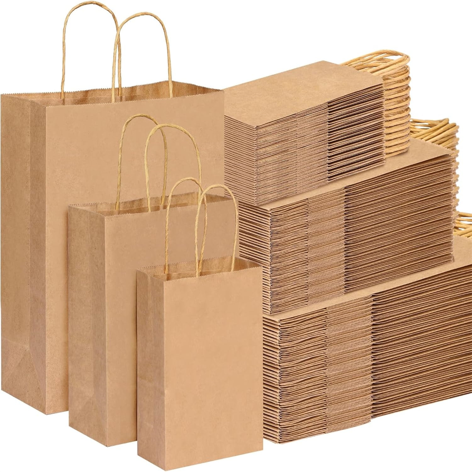 180pcs Paper Bags with Handles Brown Kraft Paper Gift Bags Assorted ...