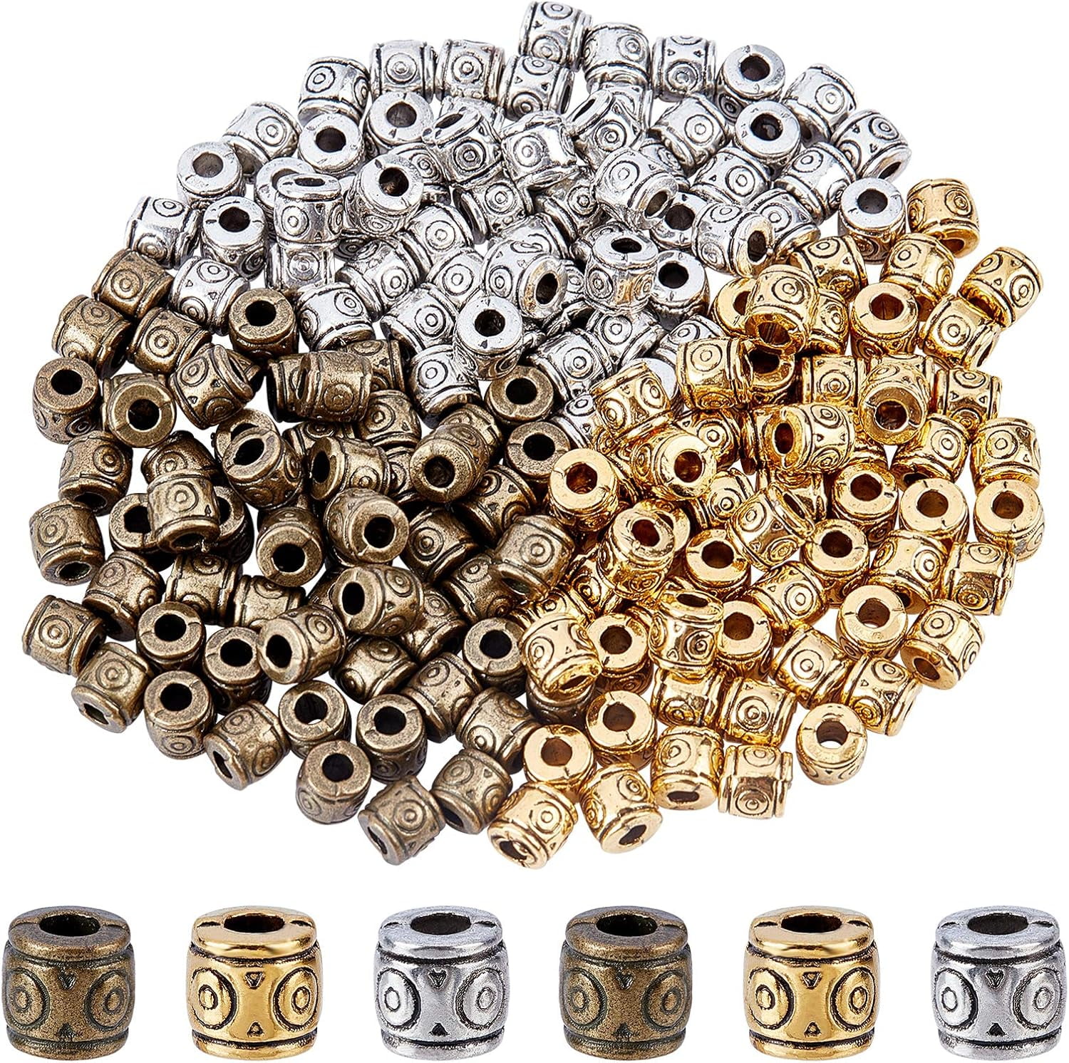 180pcs Tibetan Style Alloy Beads Mixed-Color Column Tube Metal Spacers ...