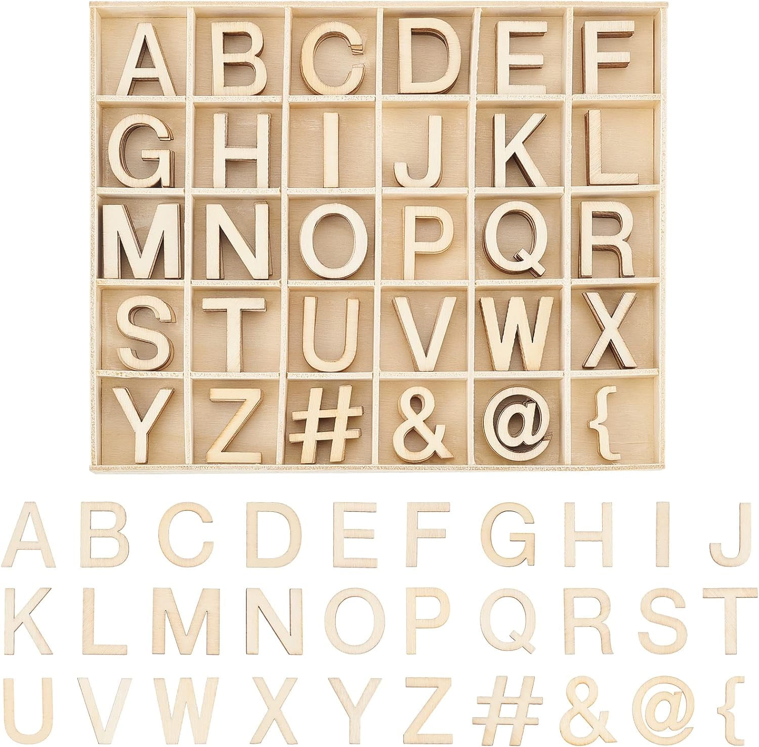 180pcs Wood Alphabet Letters 30Styles Mini Blank Wood Symbols Capital A ...