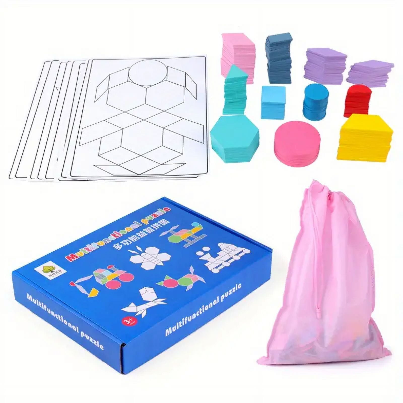 180pcs Wooden Pattern Building Blocks - Tangram Shape Puzzle Set Color ...