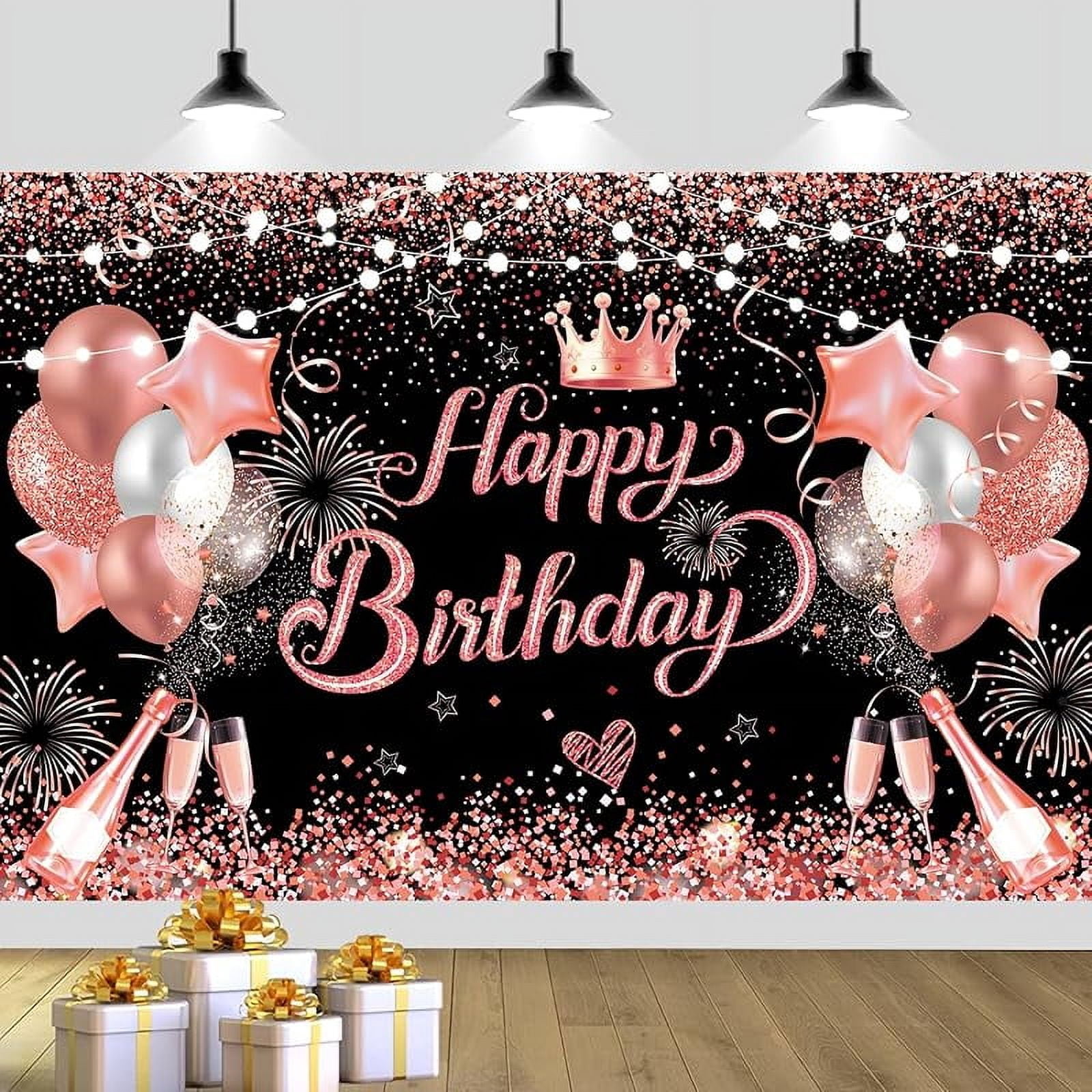 180x120 cm Glitter Rose Golden Happy Birthday Party Backdrops Cloth ...