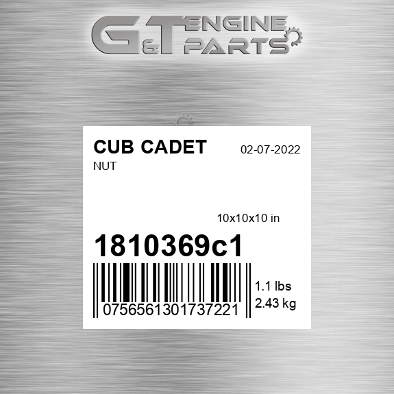 1810369C1 NUT fits CUB CADET (New OEM) - Walmart.com